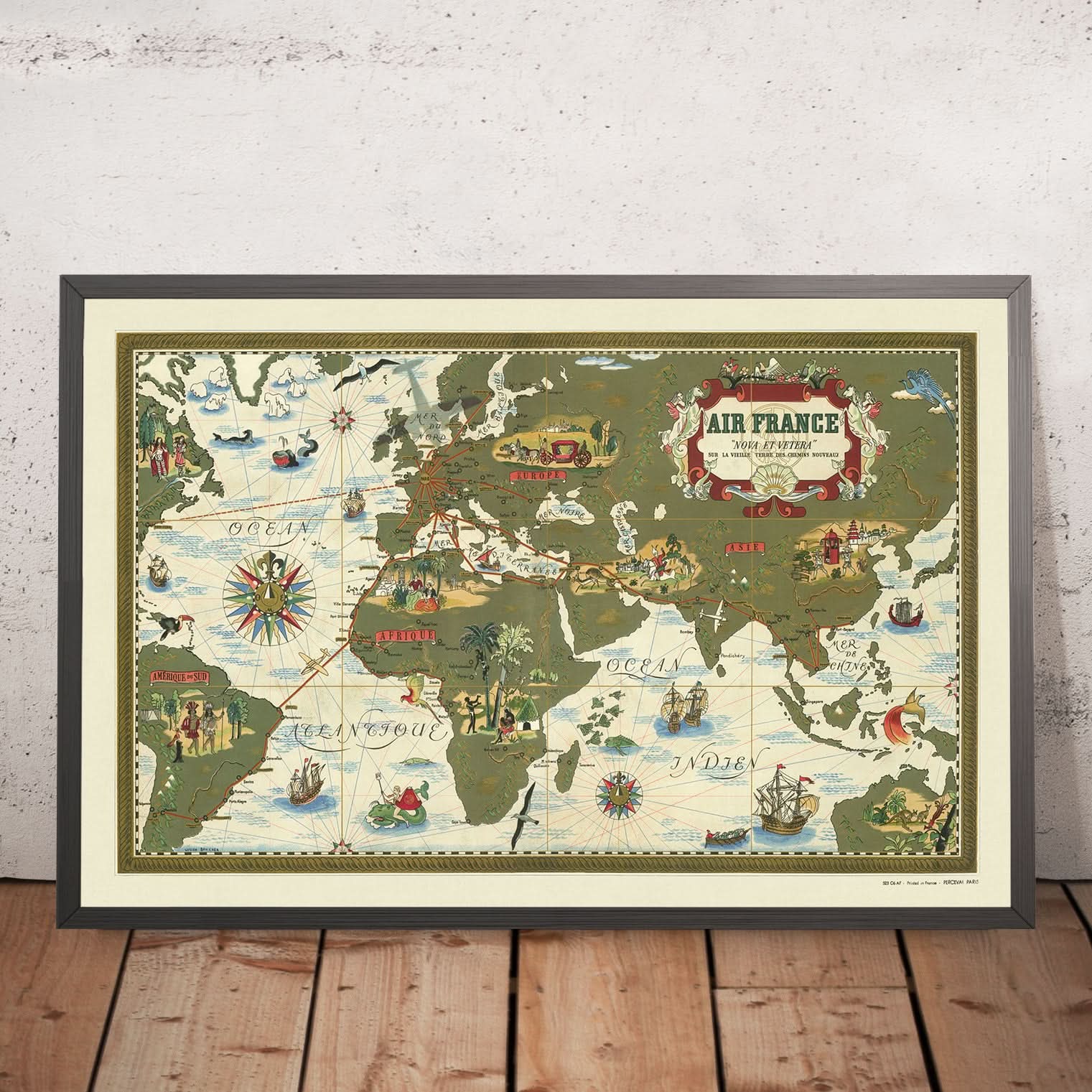 Old Air France Route Map by Boucher, 1939: Pictorial Early Aviation Wo ...