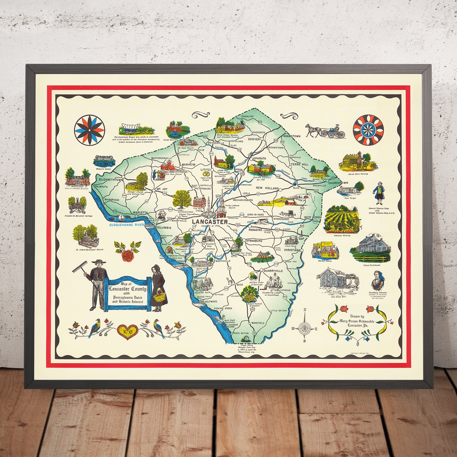 Old Map of Lancaster County, PA by Schmuckle, 1949: Ephrata, Lititz, S ...