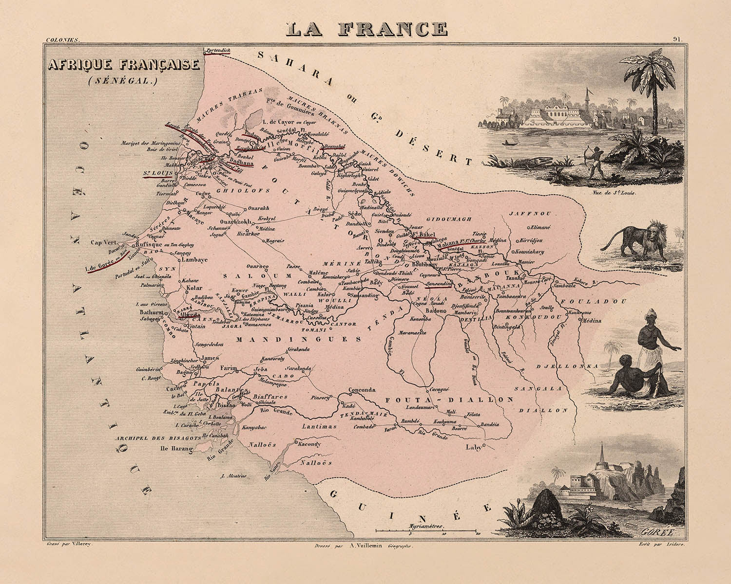 Old Map Of Senegal French Africa By Vuillemin 1869 Dakar Saint Lo Old Map Of Senegal French Africa By Vuillemin 1869 Dakar Saint Lo