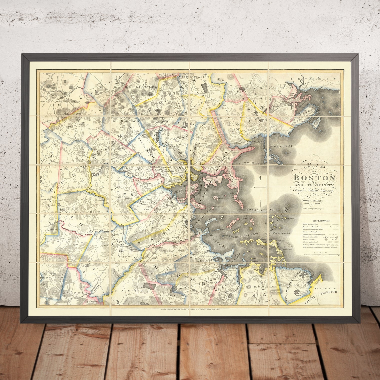 First Large Old Map of Greater Boston by Hales, 1819: Cambridge, Salem ...