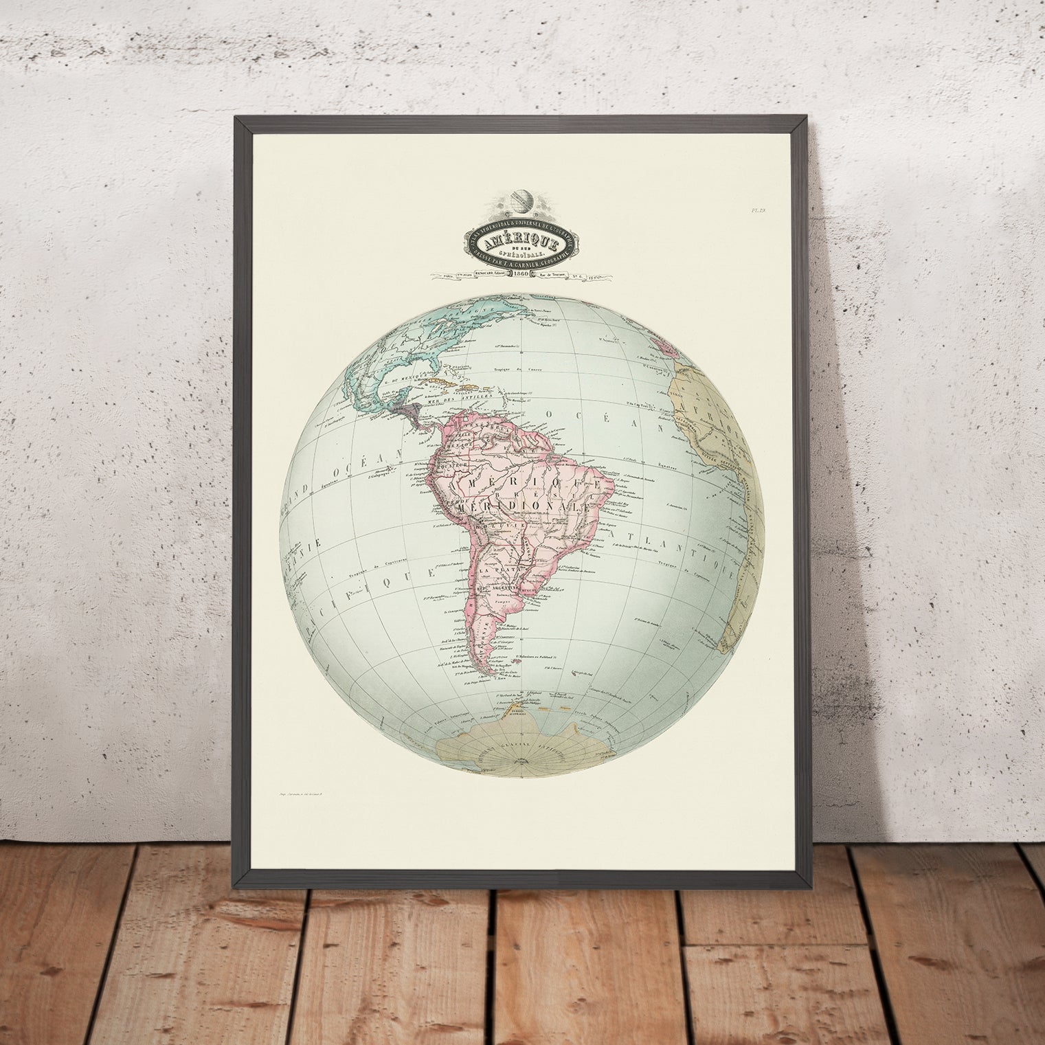 Old Spherical Map of South America by Garnier, 1860 – The Unique Maps Co.