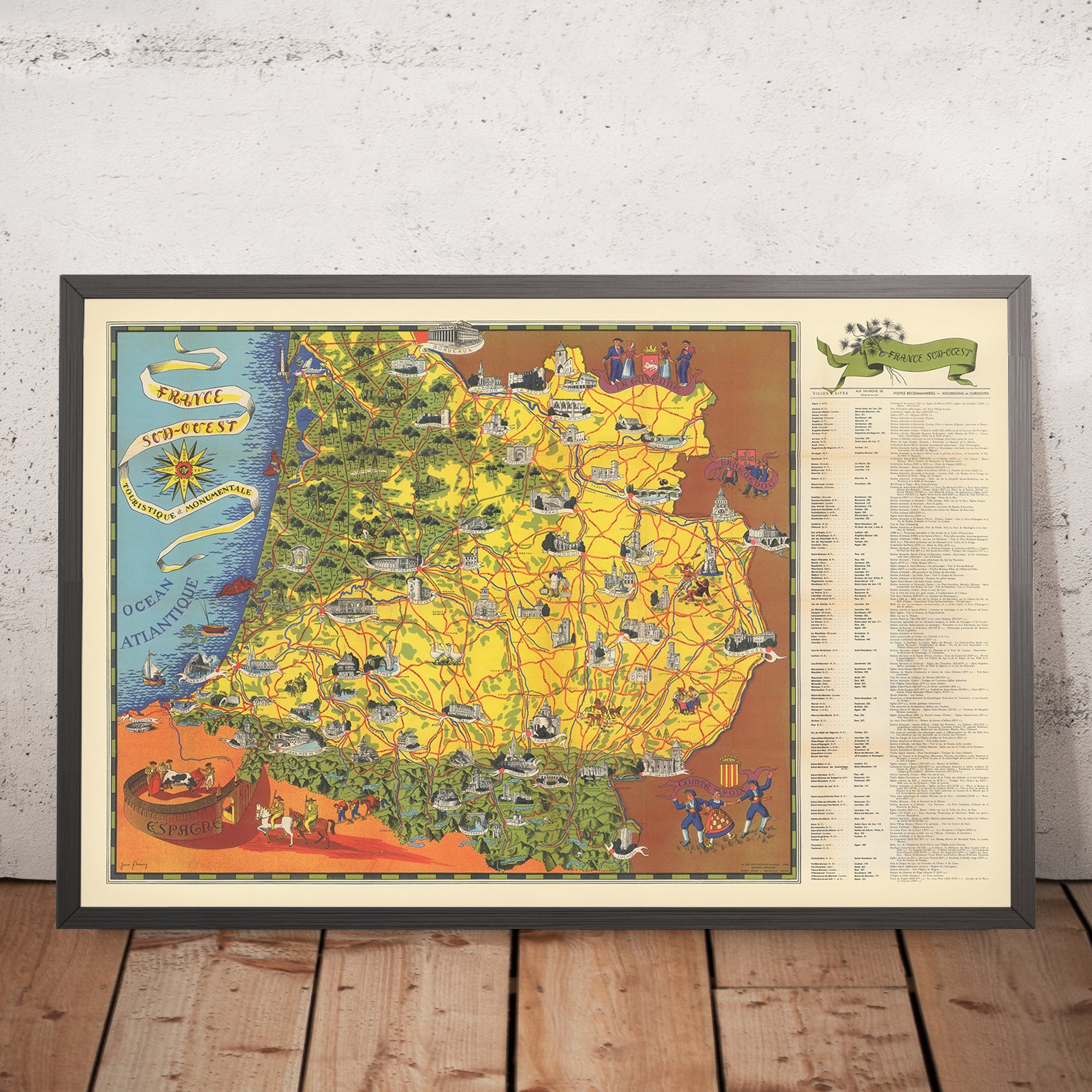 Pictorial Map of Southwestern France by Flornoy Jean, 1950: Toulouse ...