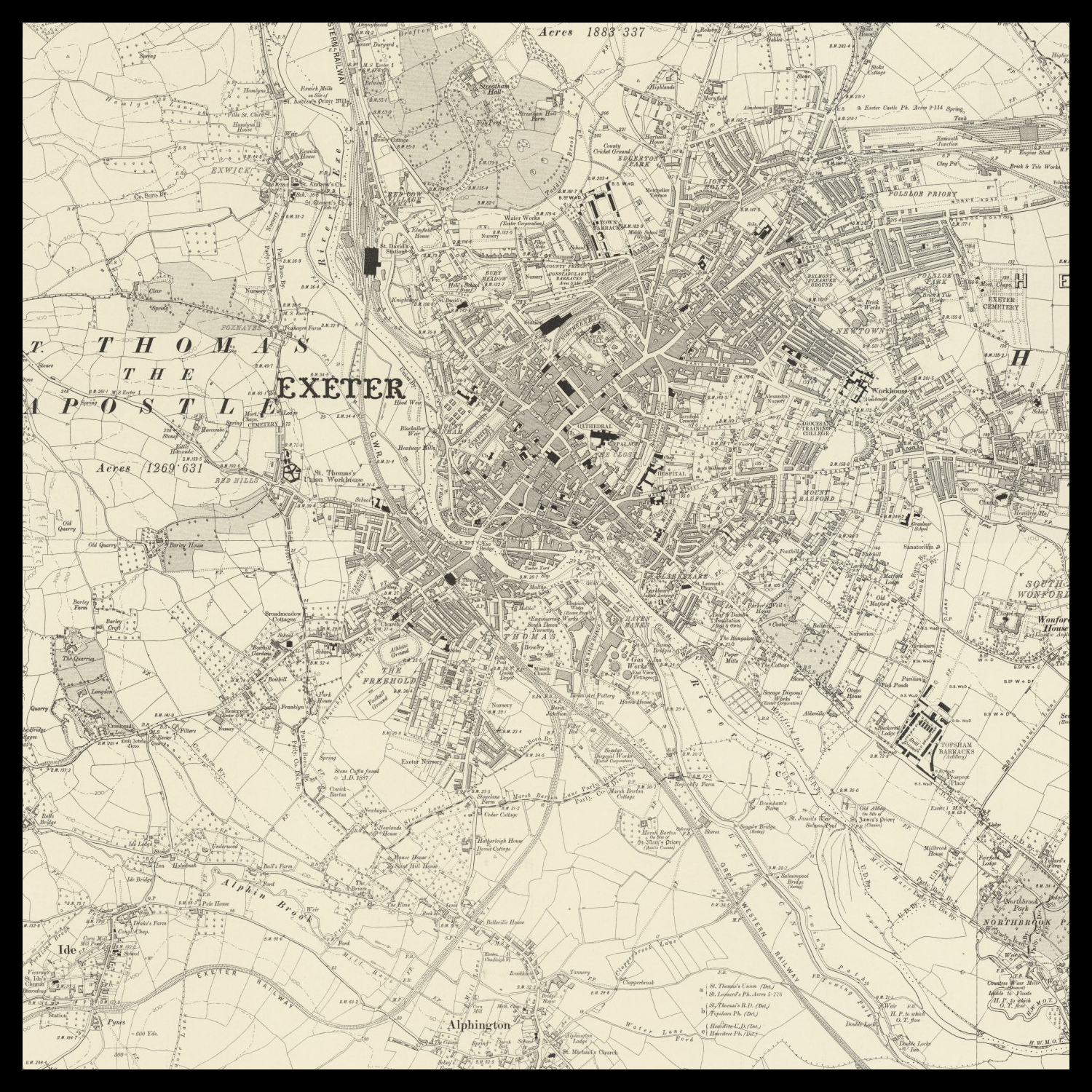Personalised Old Map of Exeter – The Unique Maps Co.