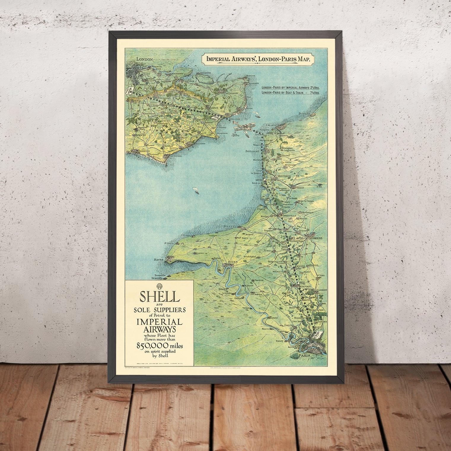 Old Route Map of London to Paris by Air, 1928: Imperial Airways, Croyd ...