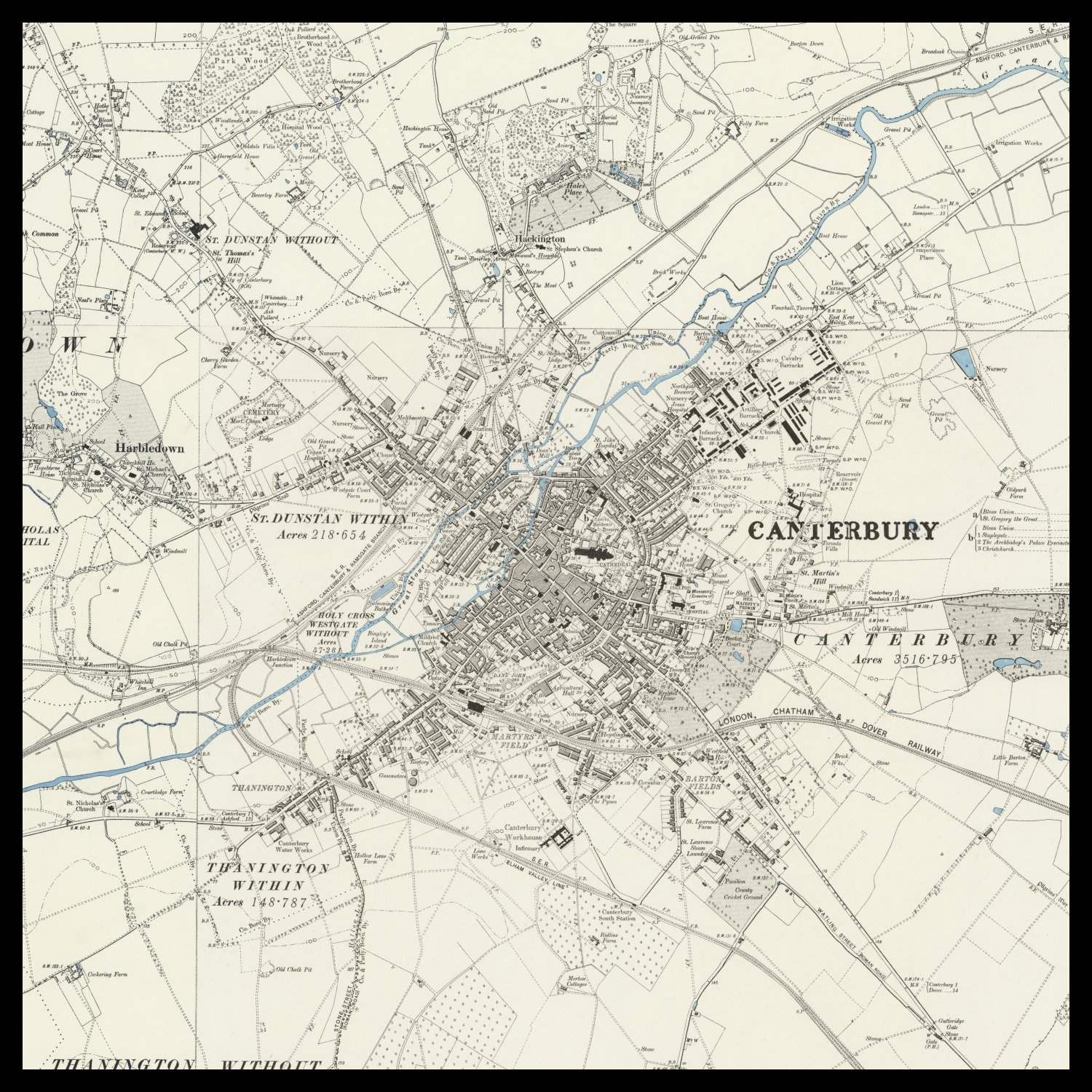 Personalised Old Map of Canterbury – The Unique Maps Co.