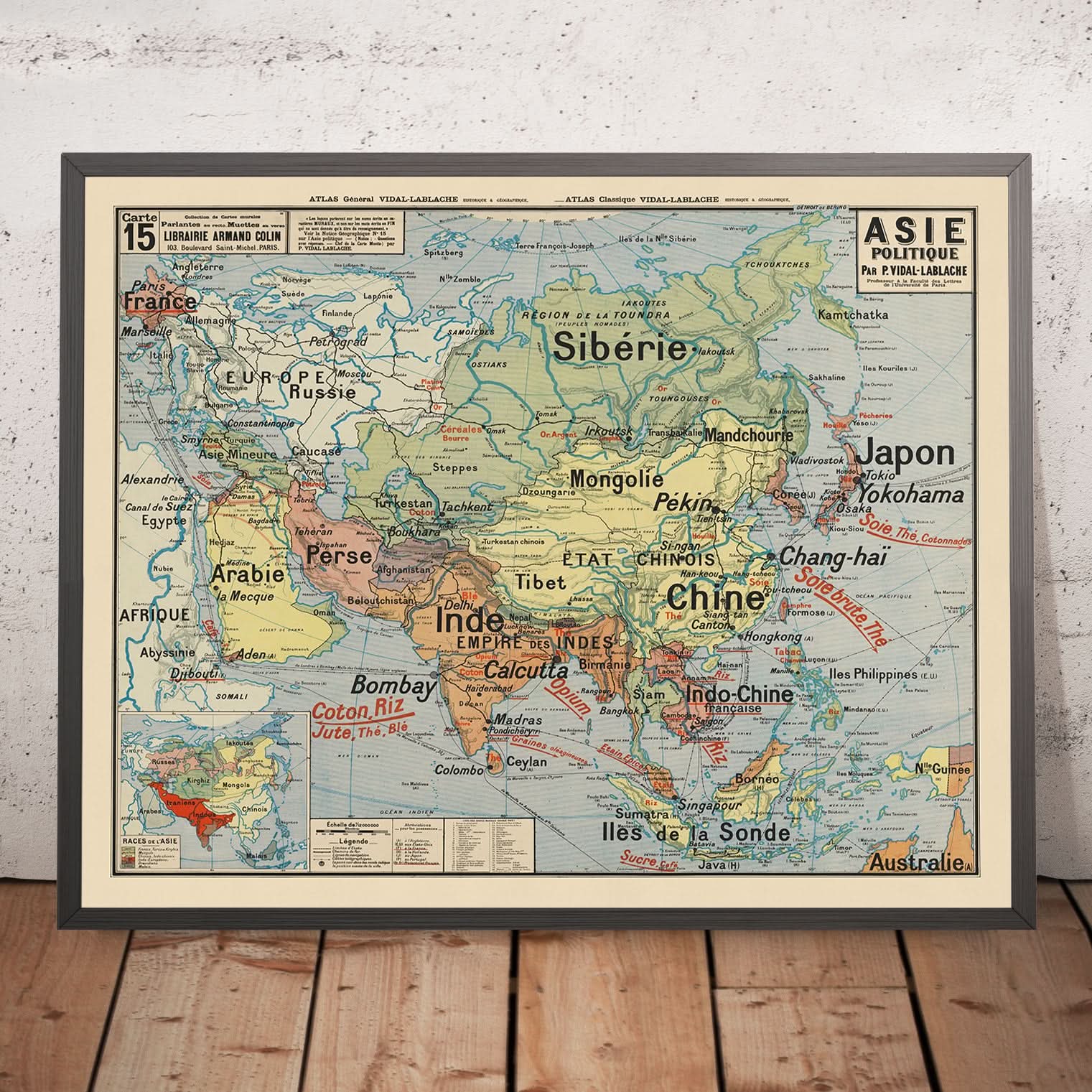 Old Political Wall Map of Asia by Vidal Lablache, 1921: Educational De ...