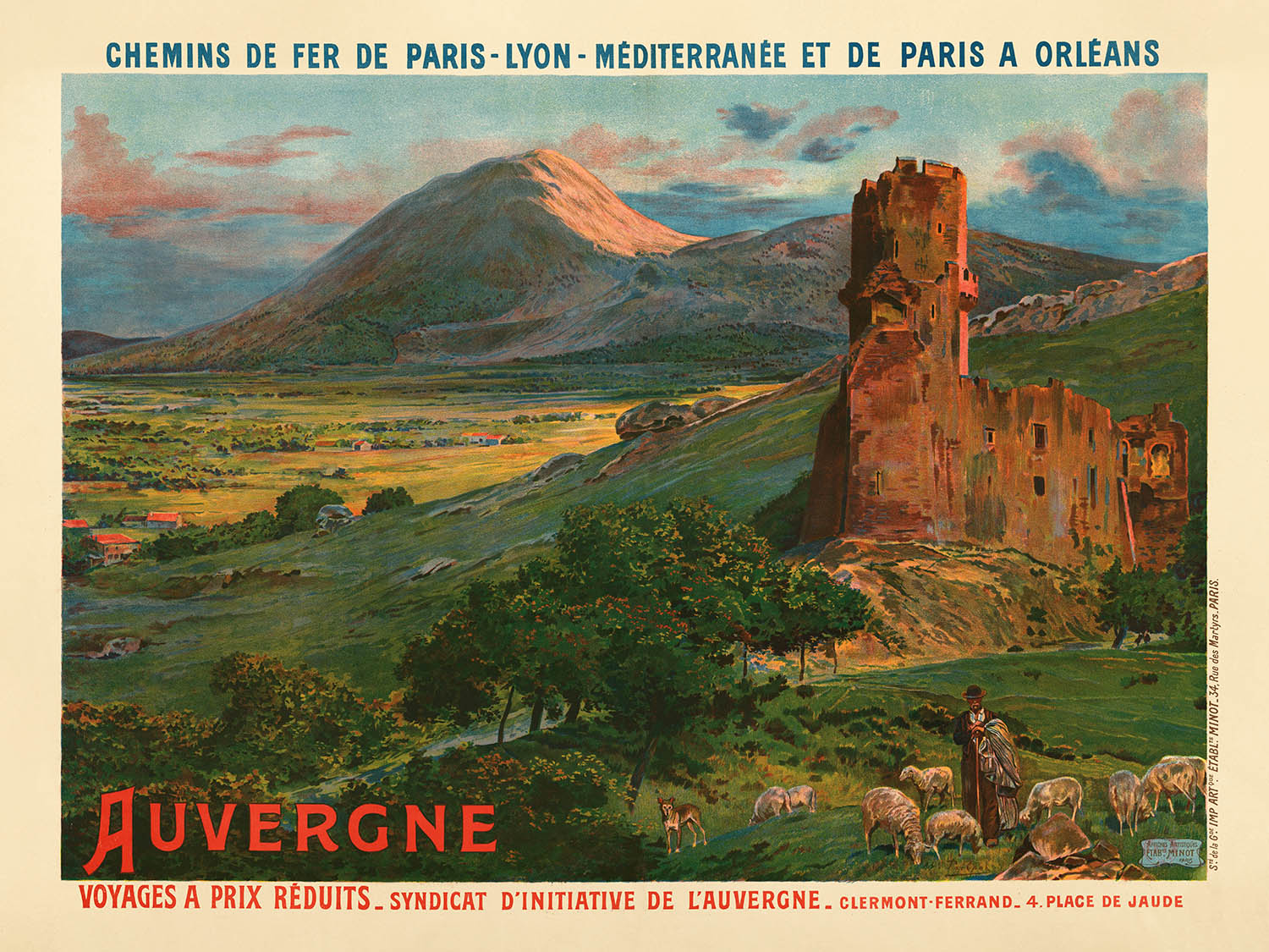 Auvergne Travel Poster: Chemins de Fer by Établissements Minot, 1904 ...
