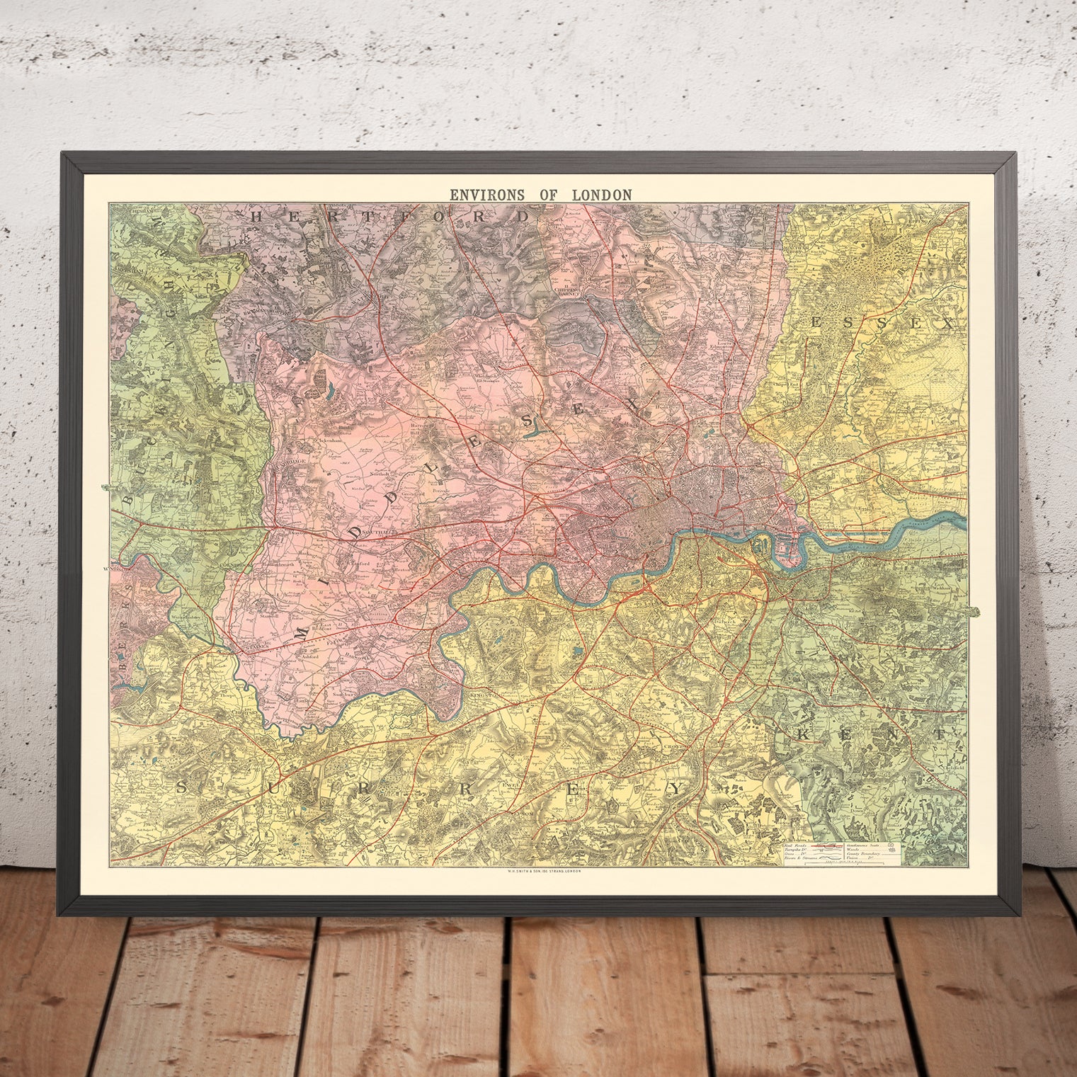 Old Victorian Map of London, 1890: Highly Detailed, County Borders, Re ...