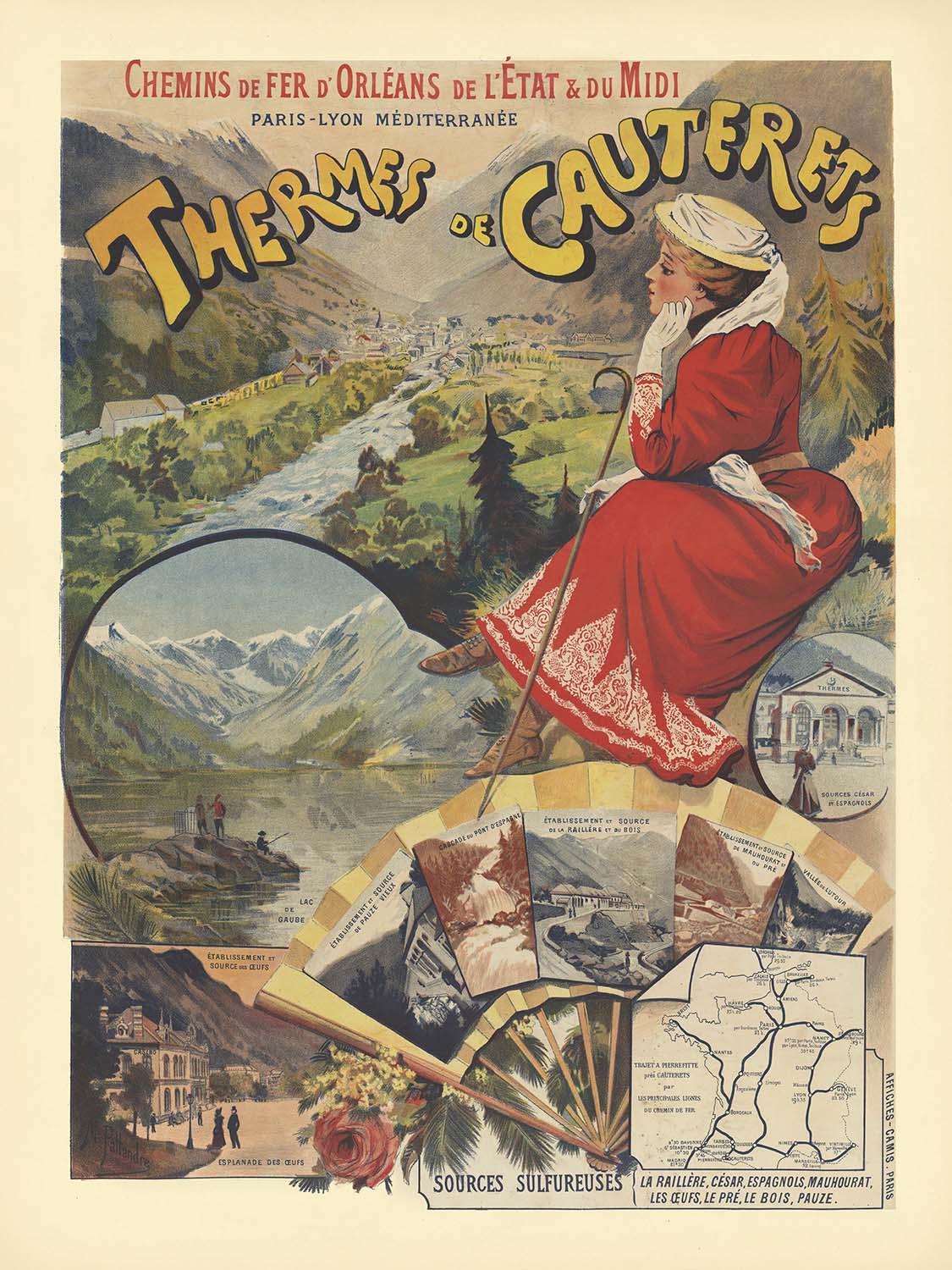 Cauterets Travel Poster: Thermes de Cauterets by M. Pallandre, 1900 ...