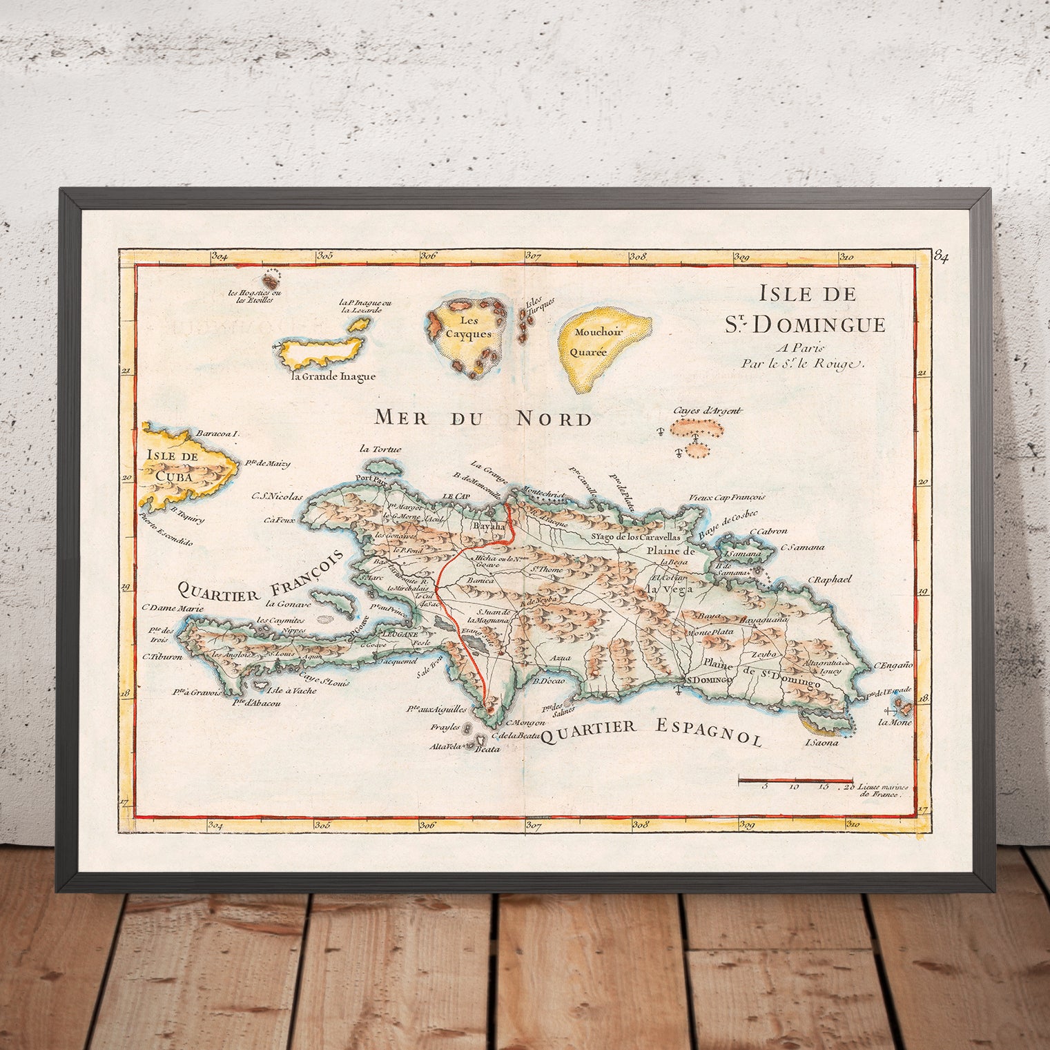 Old Map of Haiti and Dominican Republic by Le Rouge, 1748: Santo Domin ...