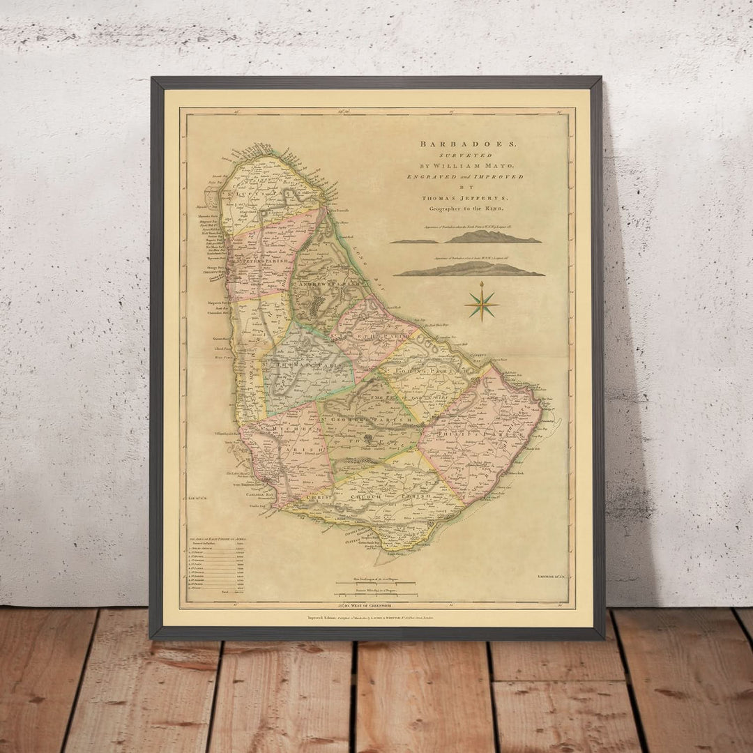 Old Map of Barbados by Mayo, 1810: Bridgetown, Speightstown, Parishes ...