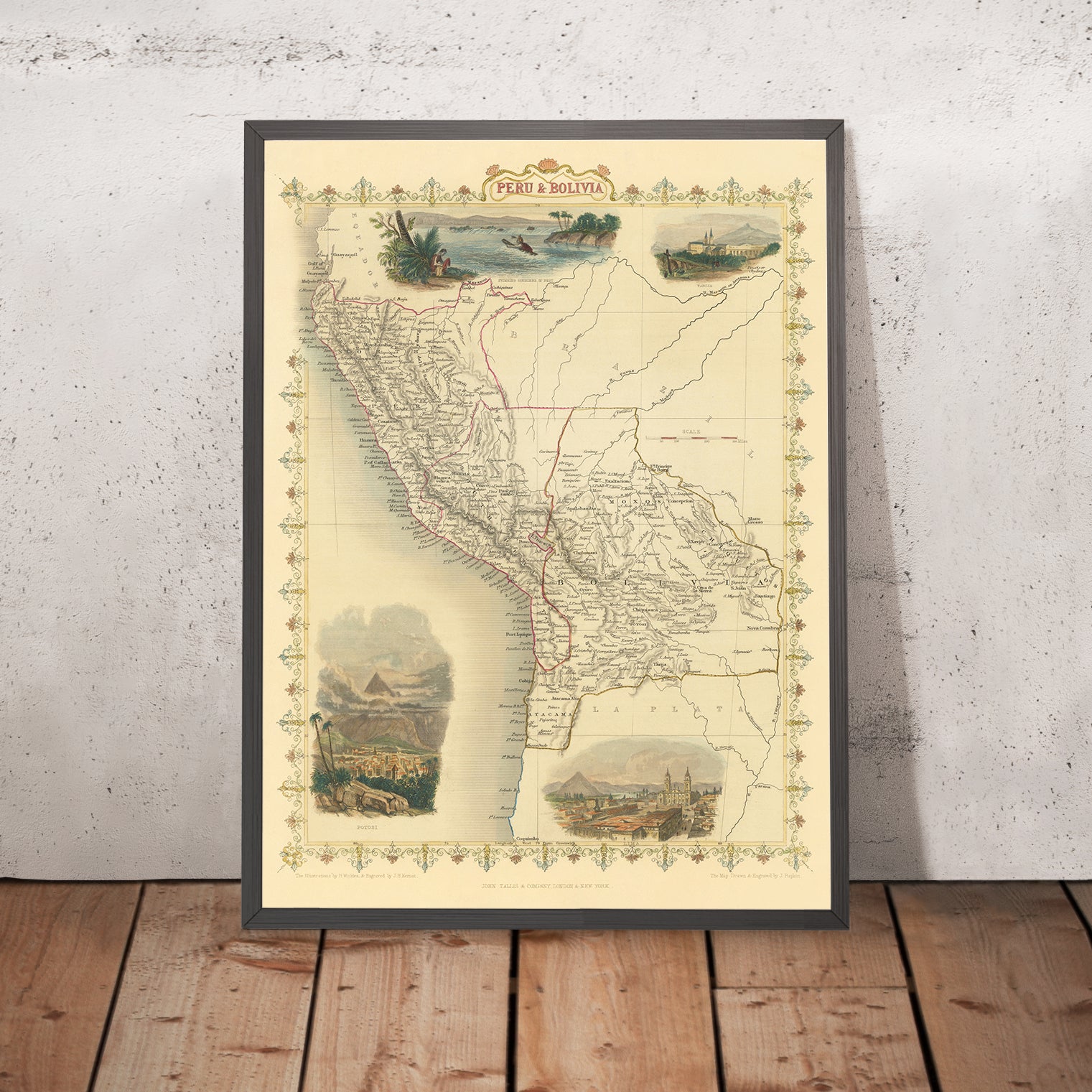 Old Map of Peru & Bolivia by Tallis, 1851: Lima, Potosi, Lake Titicaca ...