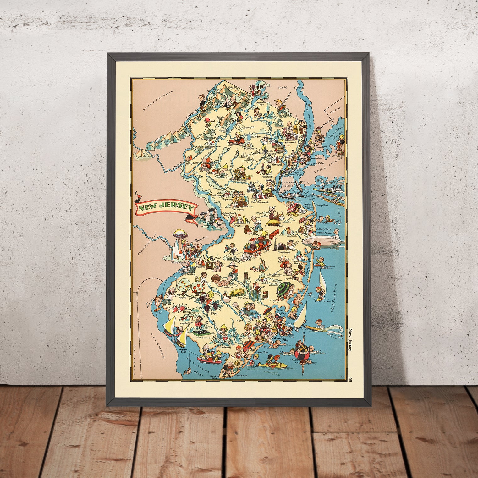 Pictorial Map of New Jersey by Ruth Taylor White, 1935: Newark, Jersey ...