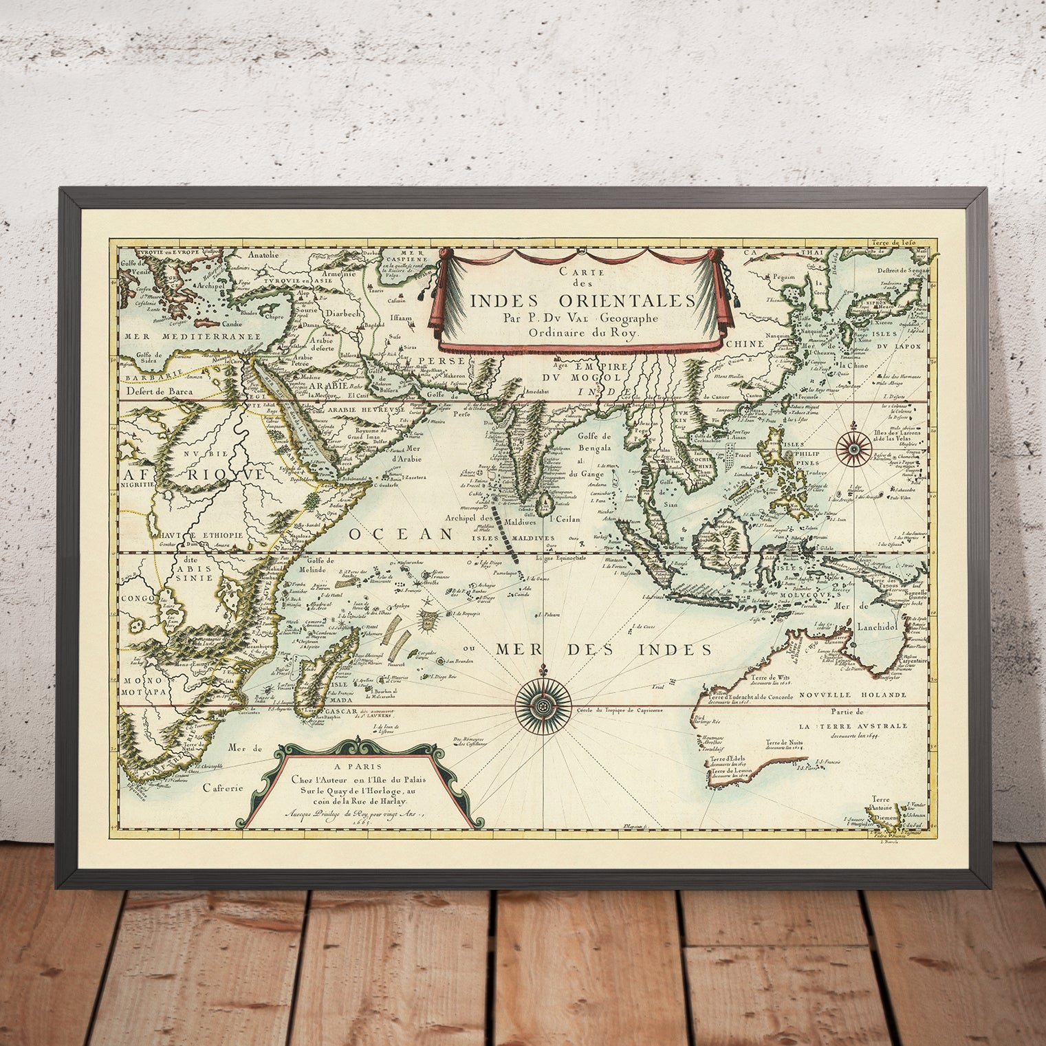 Old Map of the Indian Ocean by Du Val, 1665: East Indies, Dutch Voyage ...