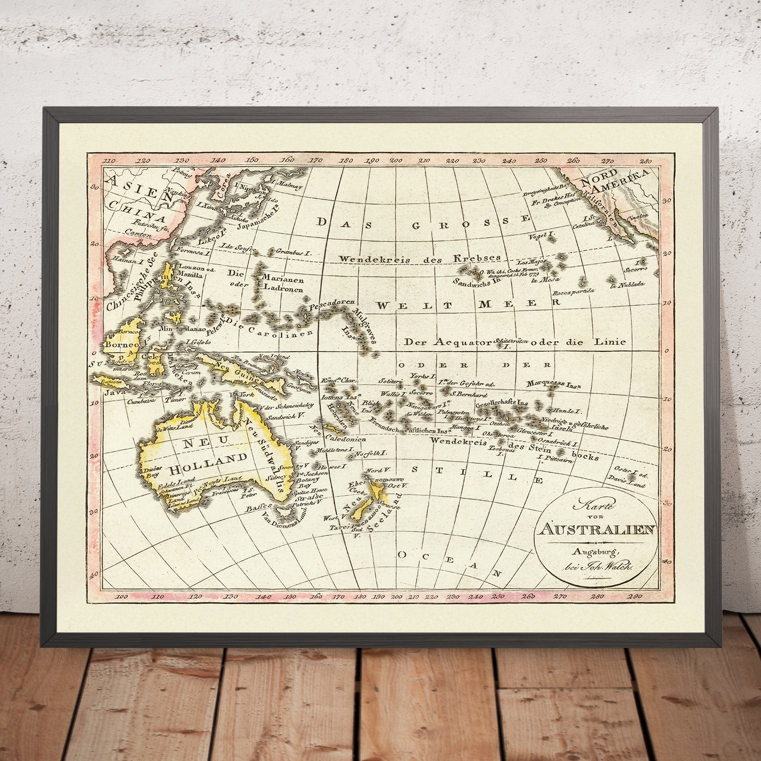 Old Map of the Pacific Rim by Walch, 1817: Australia, Early Coastlines ...