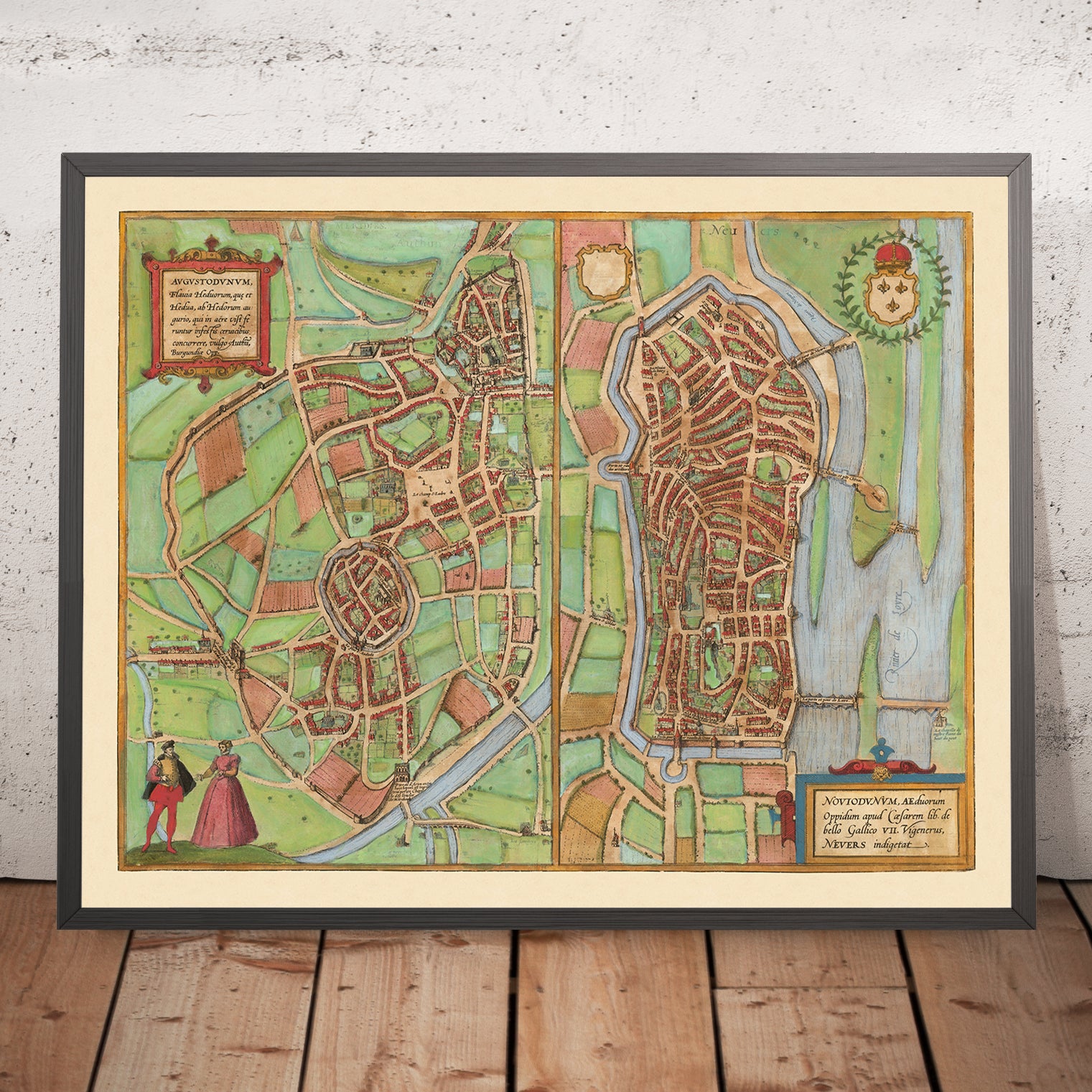 Old Map of Autun & Nevers by Braun & Hogenberg, 1581: City Walls, Cath ...