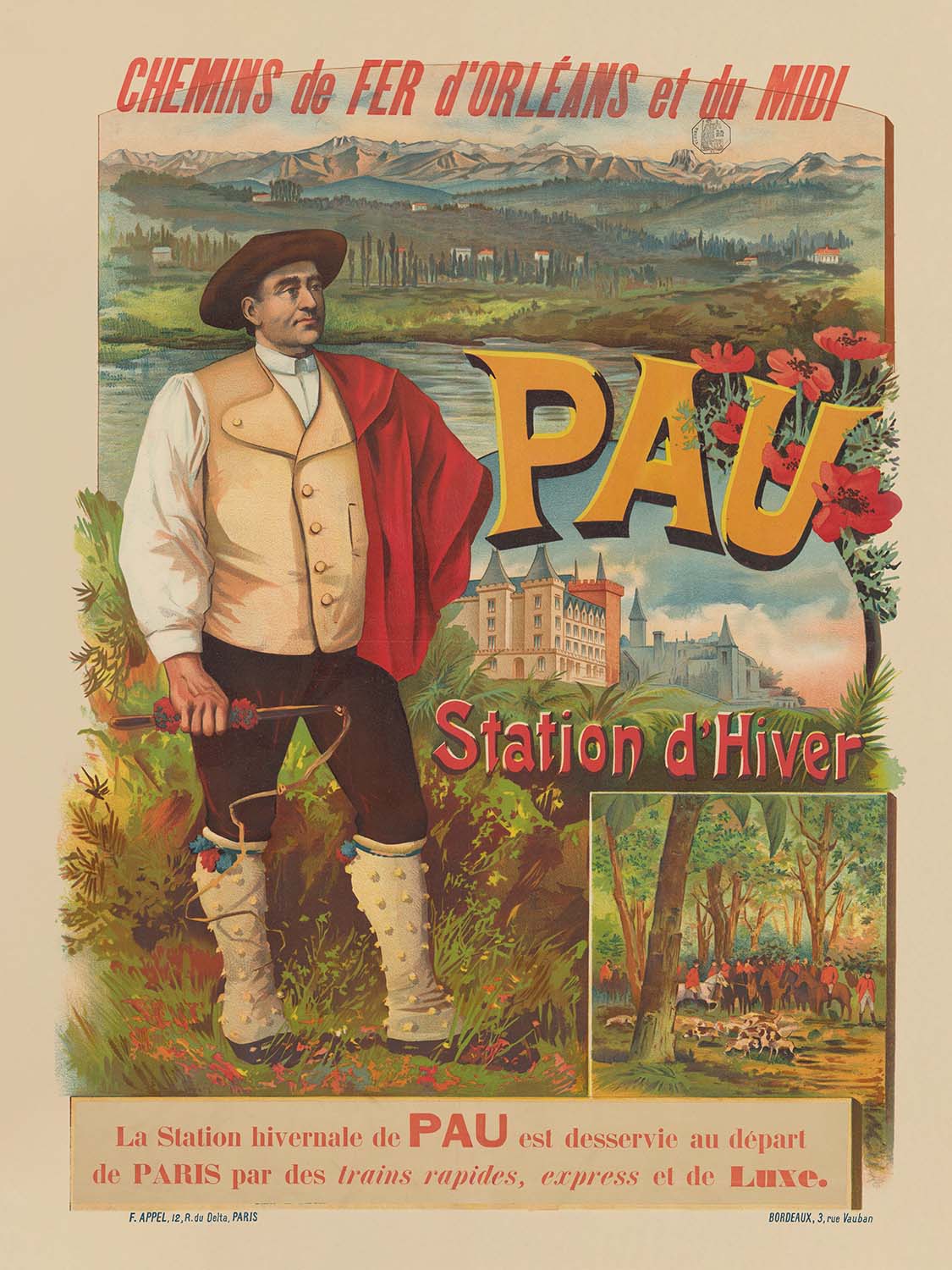 Pau Travel Poster: Station d’Hiver by F. Appel, 1890 – The Unique Maps Co.