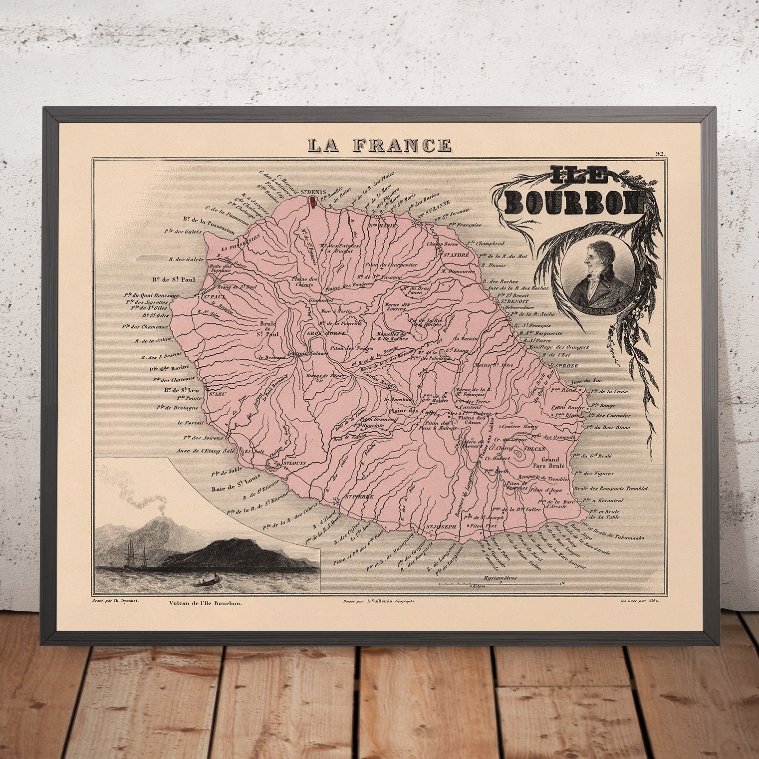 Old Map of Réunion Island by Vuillemin, 1869: Volcano, Saint-Denis, Sa ...
