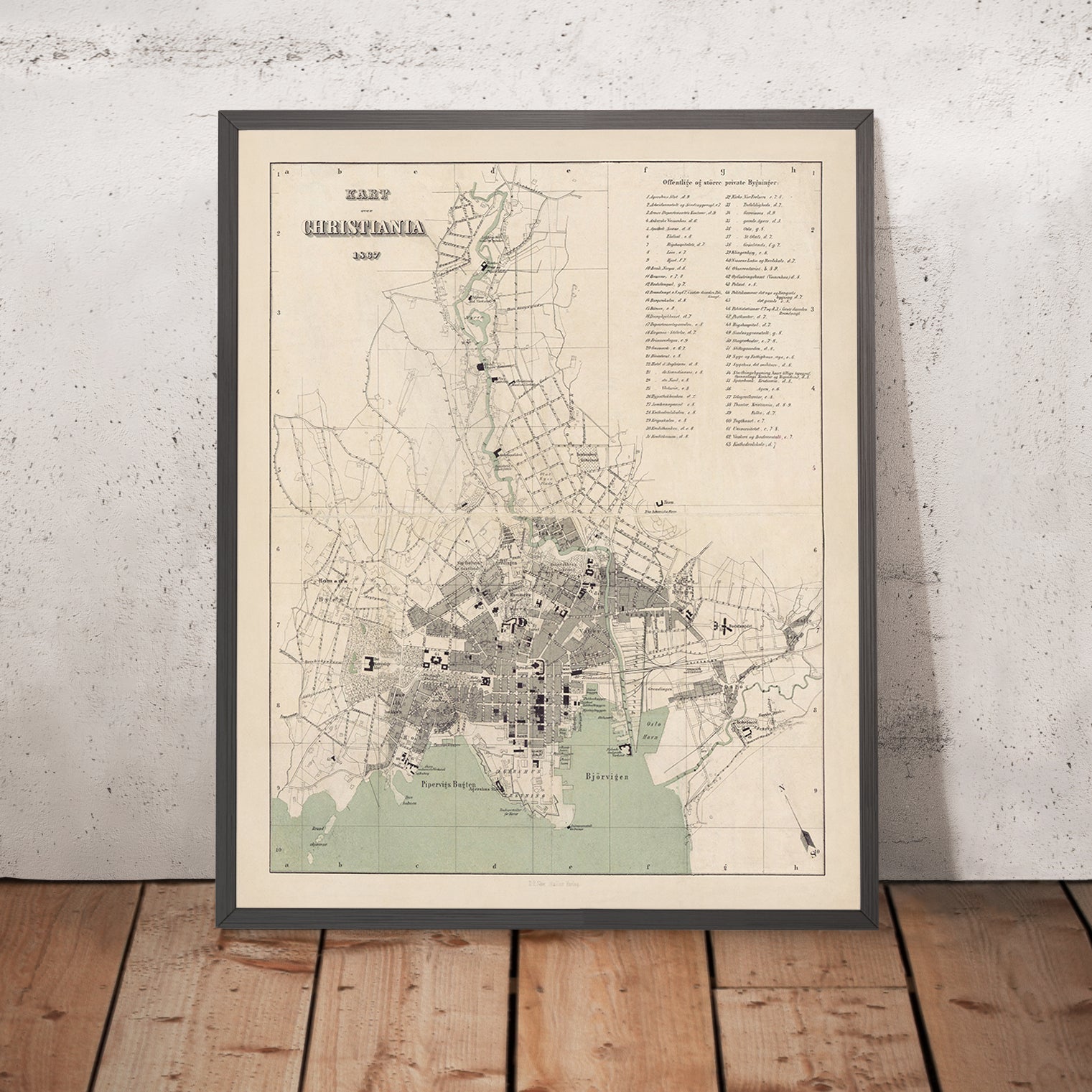 Old Map of Oslo by Steenstalles, 1867: Christiania, Royal Palace, Aker ...