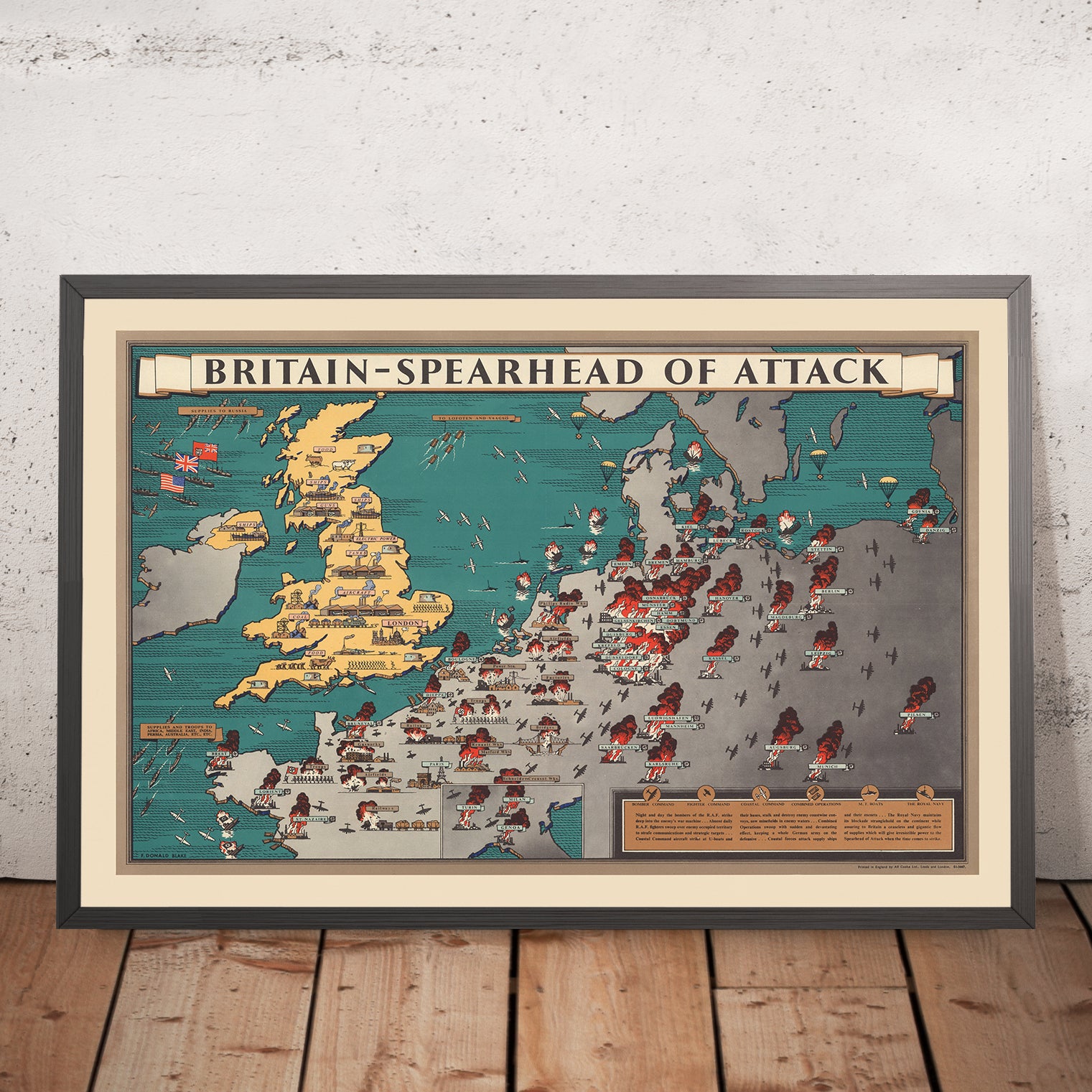 Old Pictorial Military Map of Britain in World War II by Blake, 1944 ...