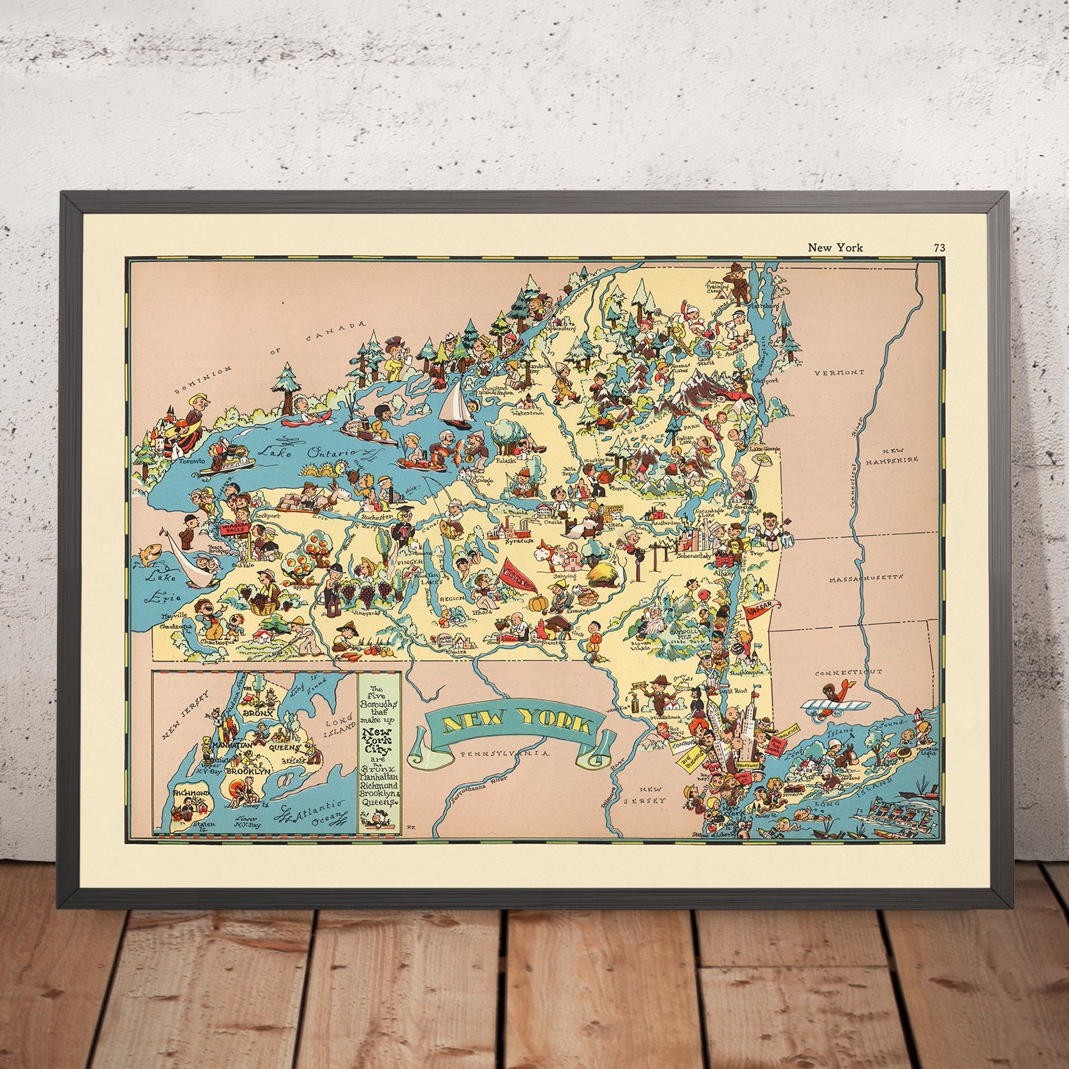 Pictorial Map of New York by Ruth Taylor White, 1935: NYC, Niagara Fal ...
