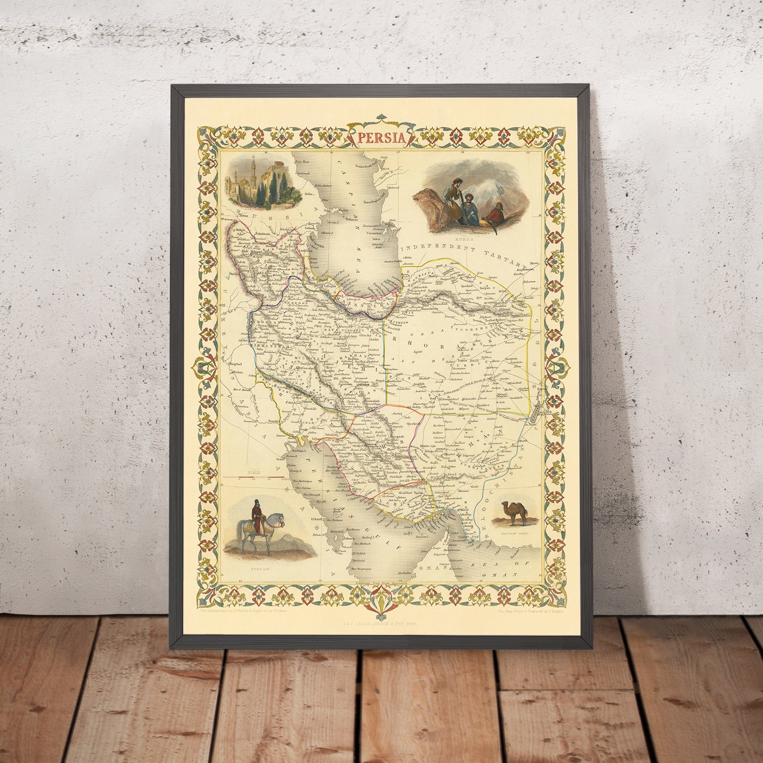 Old Map of Iran by Tallis, 1851: Persia, Tehran, Isfahan, Caspian Sea ...