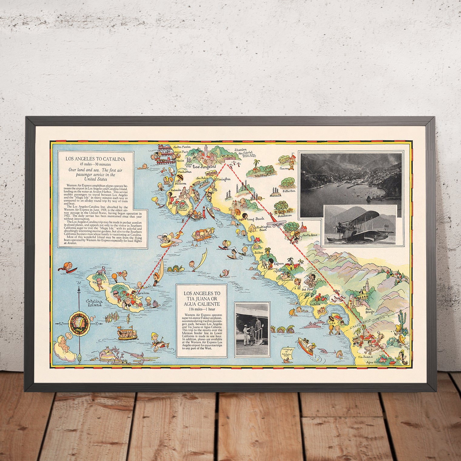 Pictorial Map of Los Angeles to Catalina Airline Route, 1929: Western ...