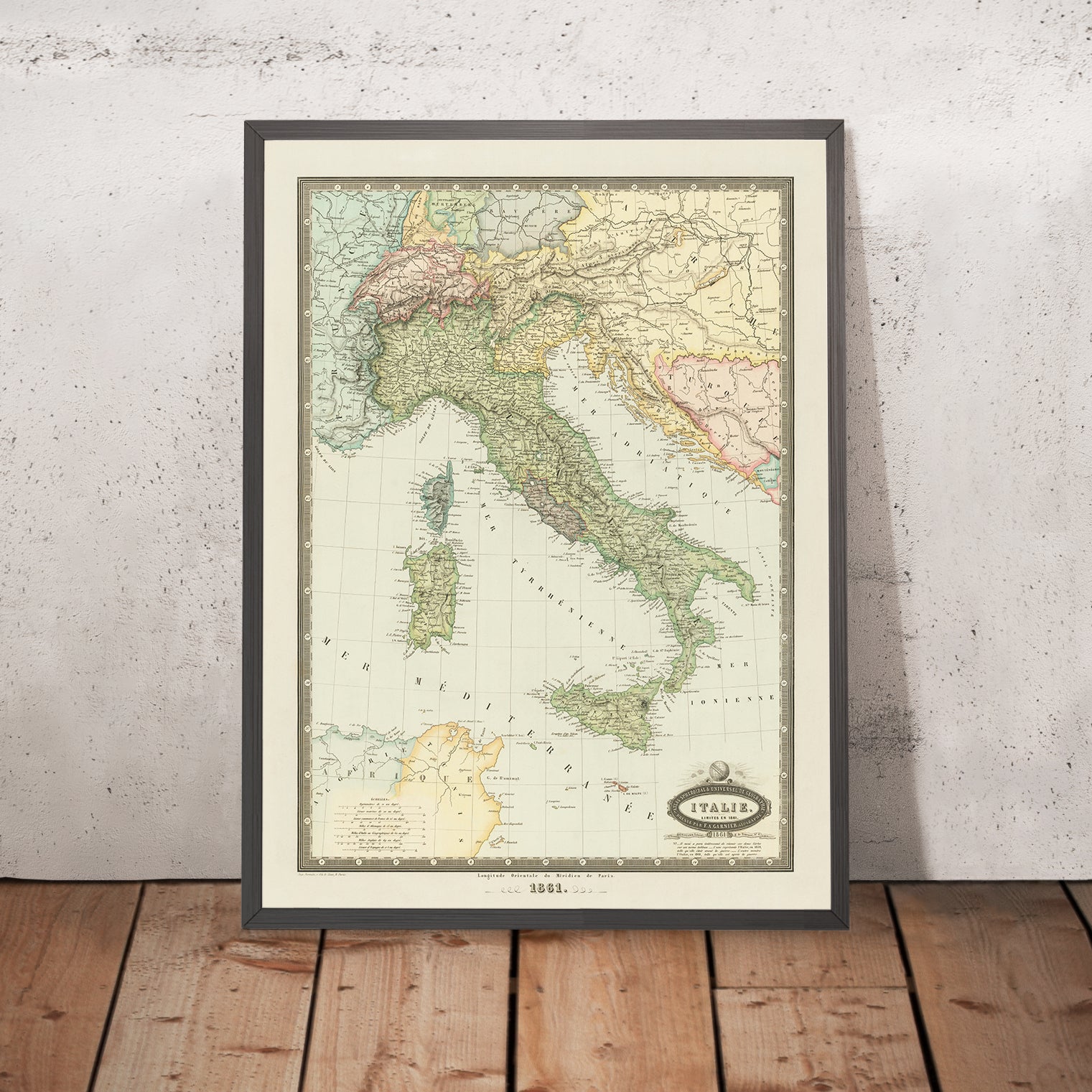 Old Map of Italy by Garnier, 1861: Unification, Rome, Milan, Venice, A ...
