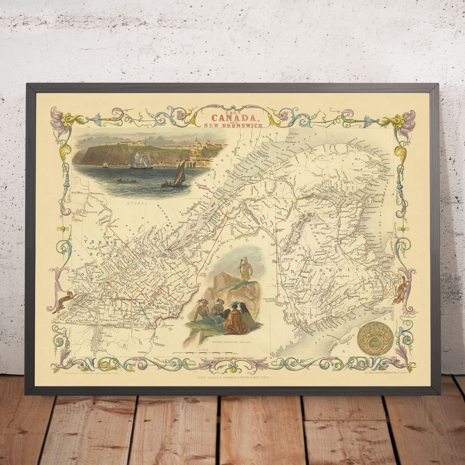 Old Map of East Canada and New Brunswick by Tallis, 1851: Montreal, Qu ...