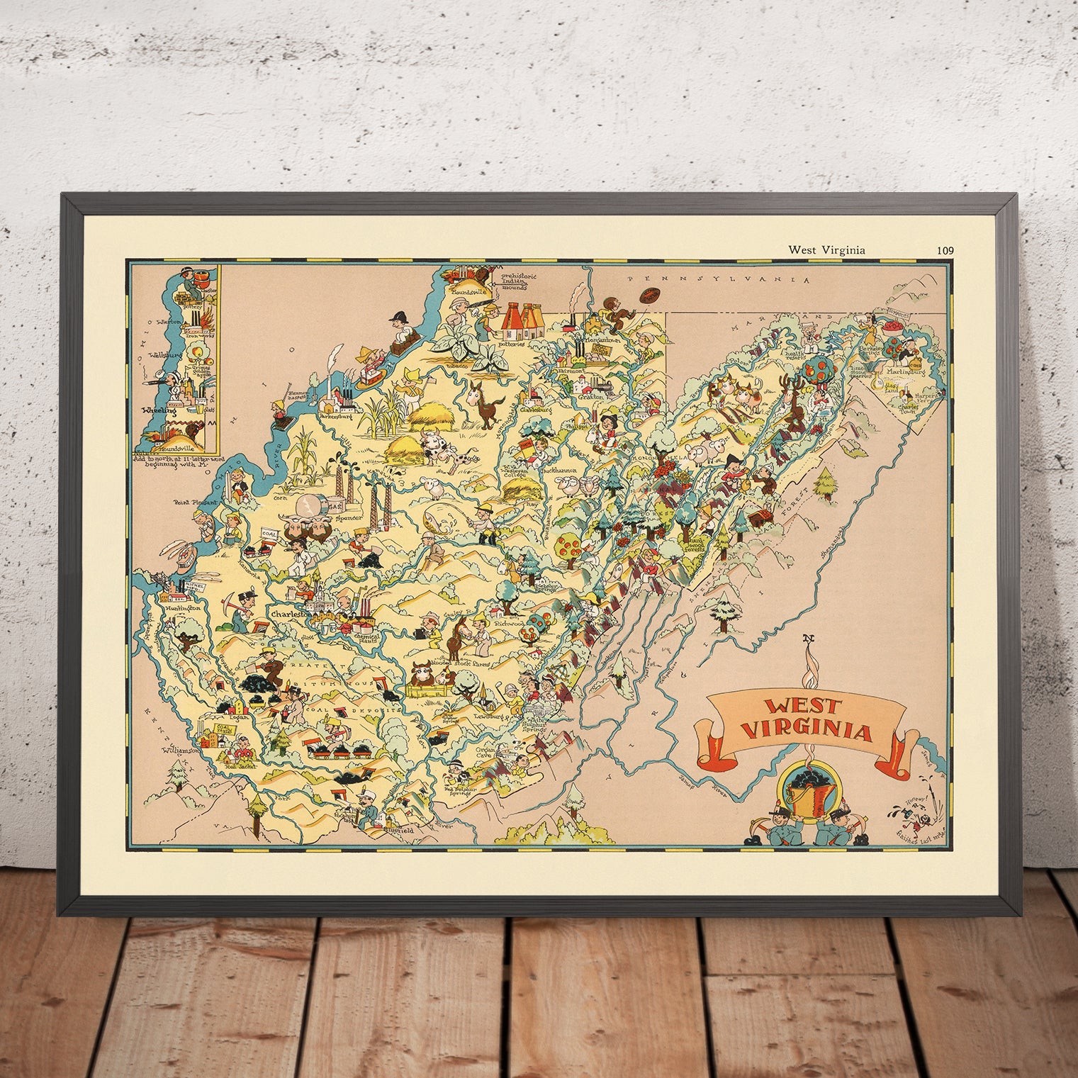 Pictorial Map of West Virginia by Ruth Taylor White, 1935: Charleston ...