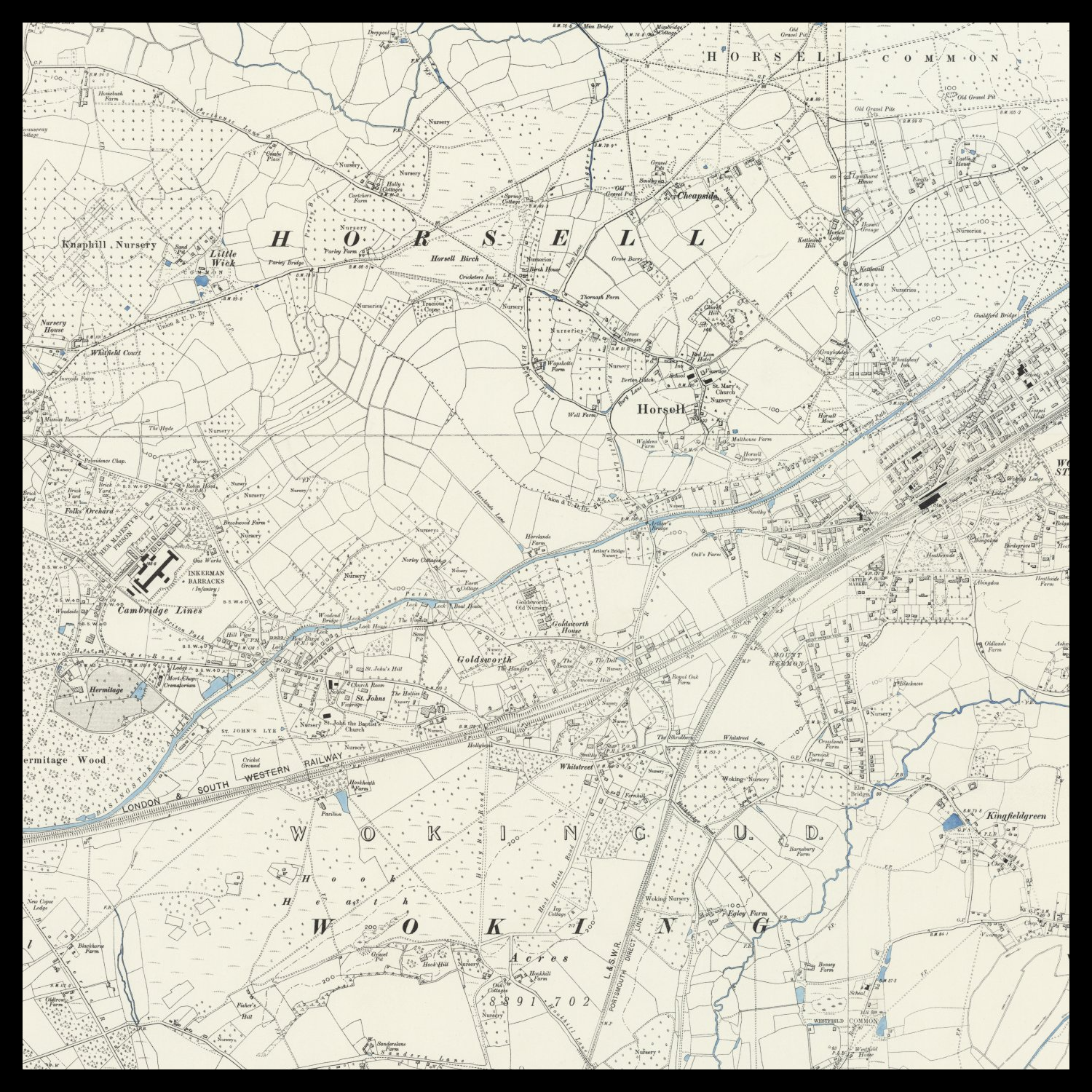 Personalised Old Map of Woking – The Unique Maps Co.