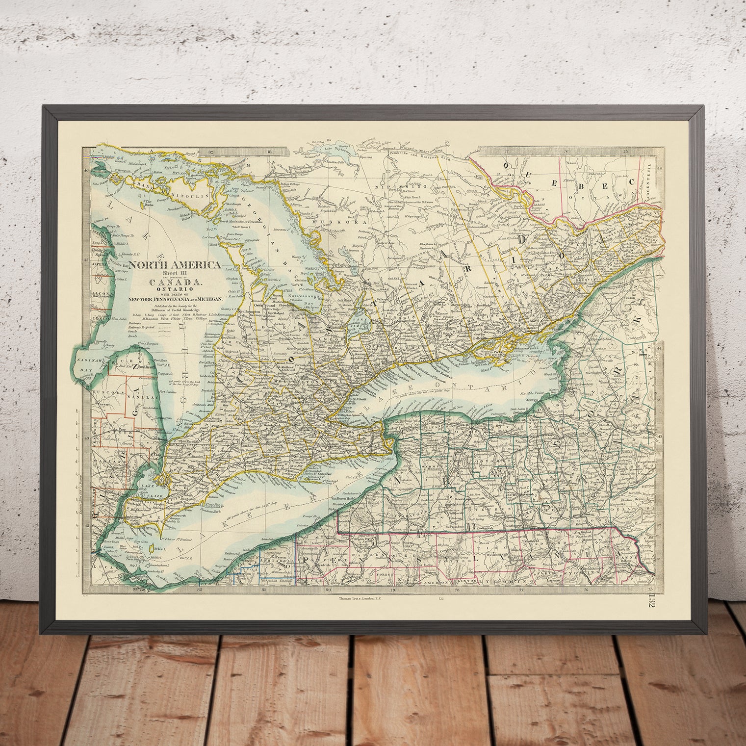 Old Map of Ontario and Part of New York, 1870: Toronto, Detroit, Lake ...