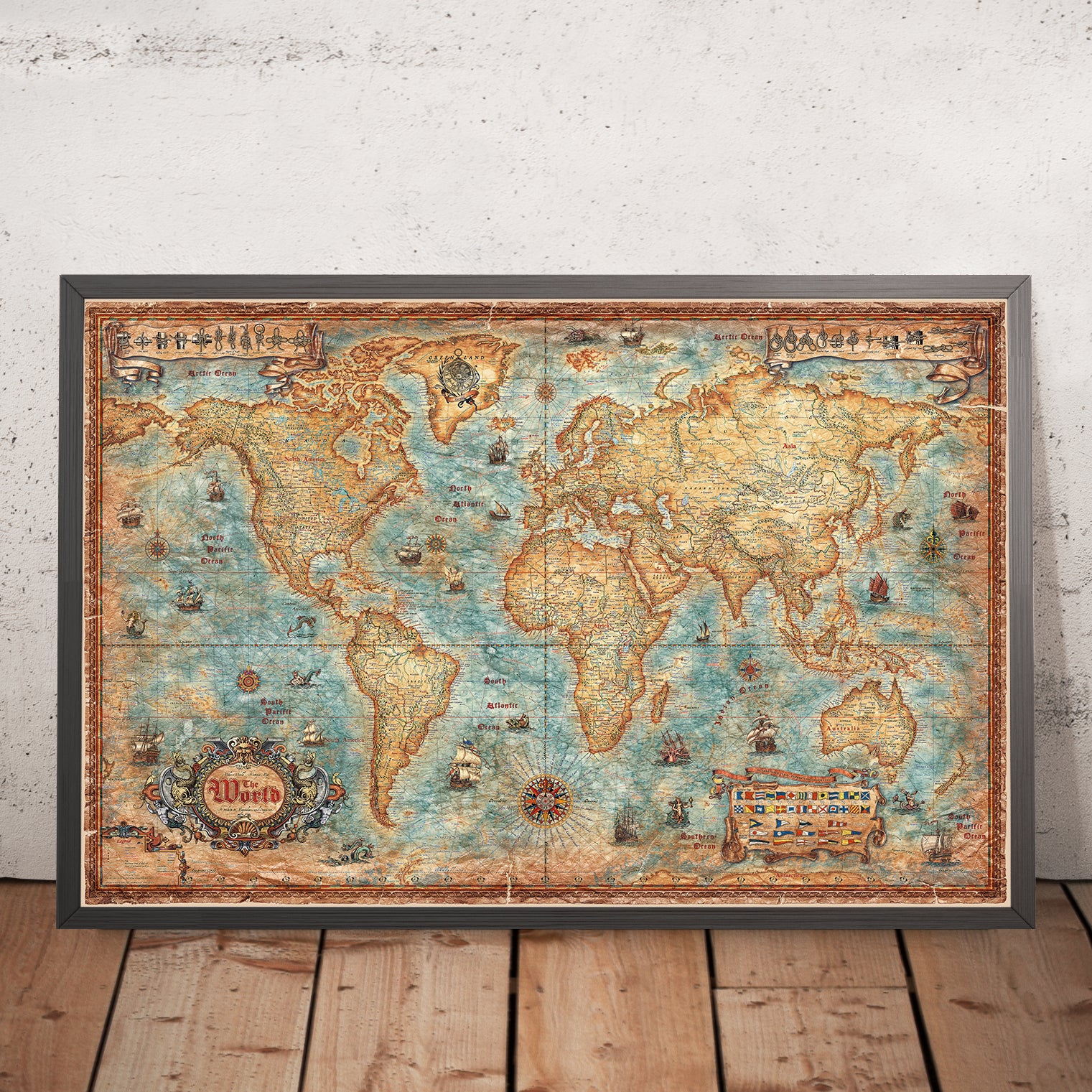 Antique Modern World Map by Ray&Co, 2025: Ship Flags, Knots – The ...