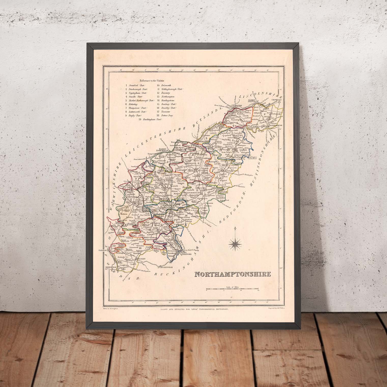 Old Map of Northamptonshire by Samuel Lewis, 1844: Northampton, Ketter ...