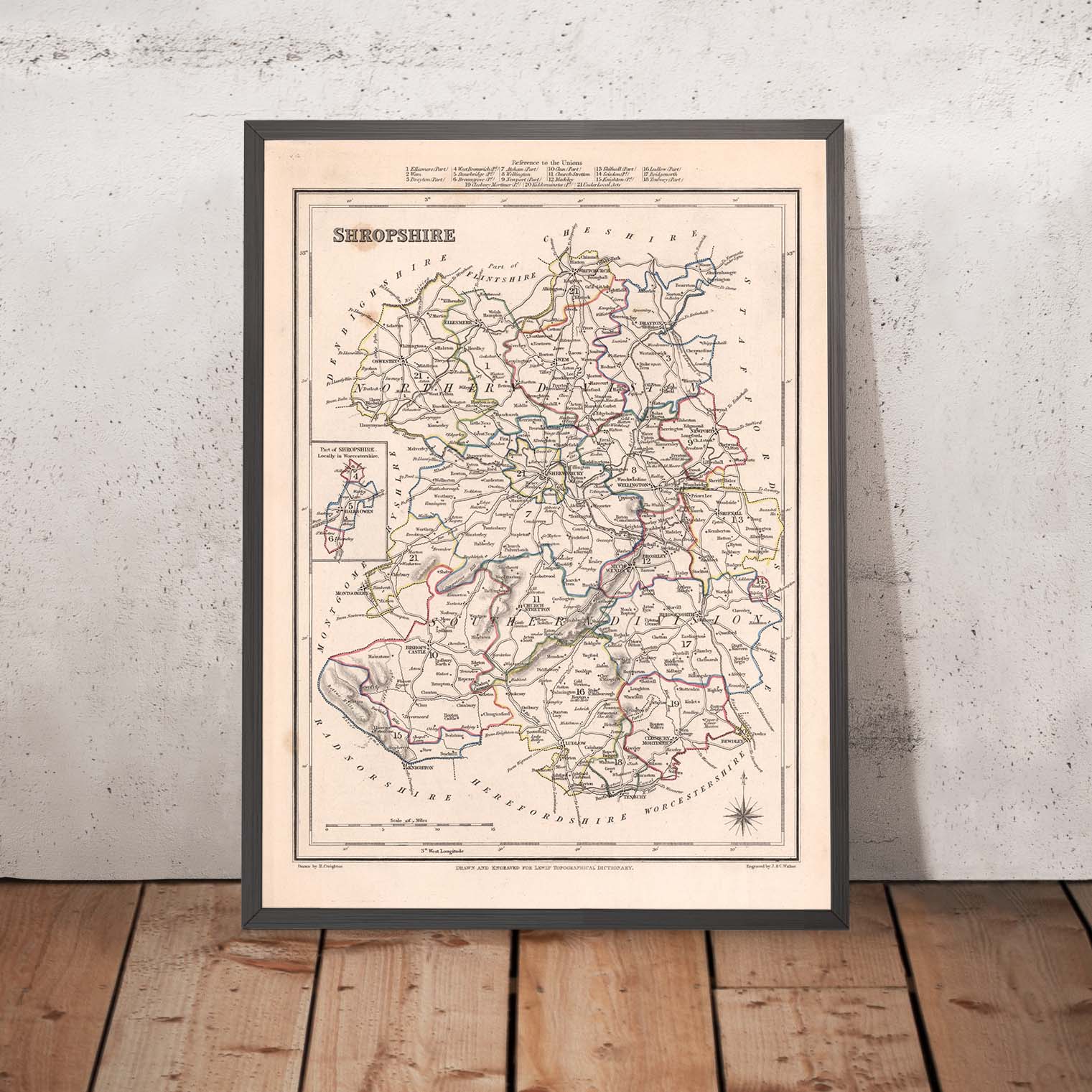 Old Map of Shropshire by Samuel Lewis, 1844: Telford, Shrewsbury, Oswe ...