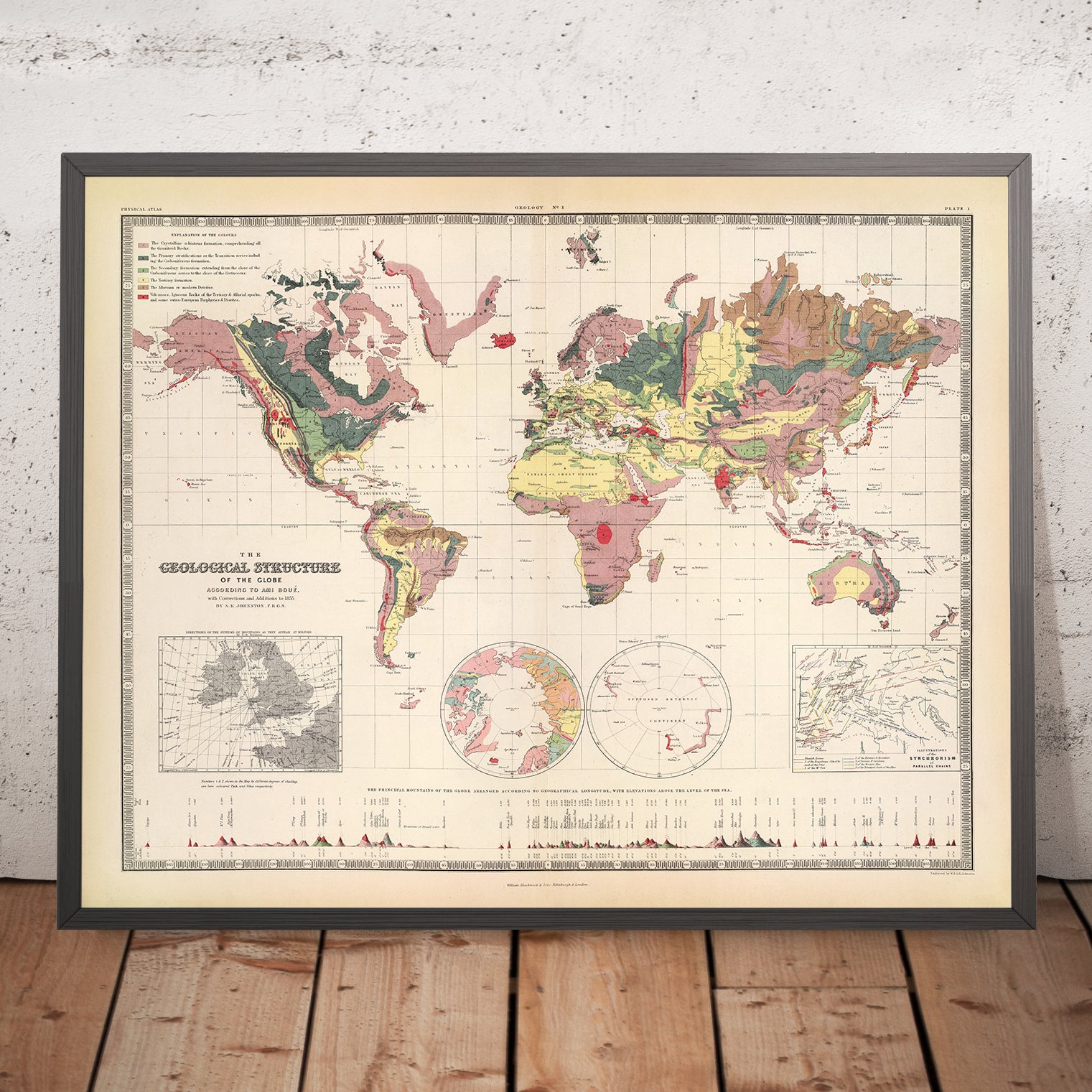 Old Geological World Map by AK Johnston 1856: Early Geology, Mountains ...