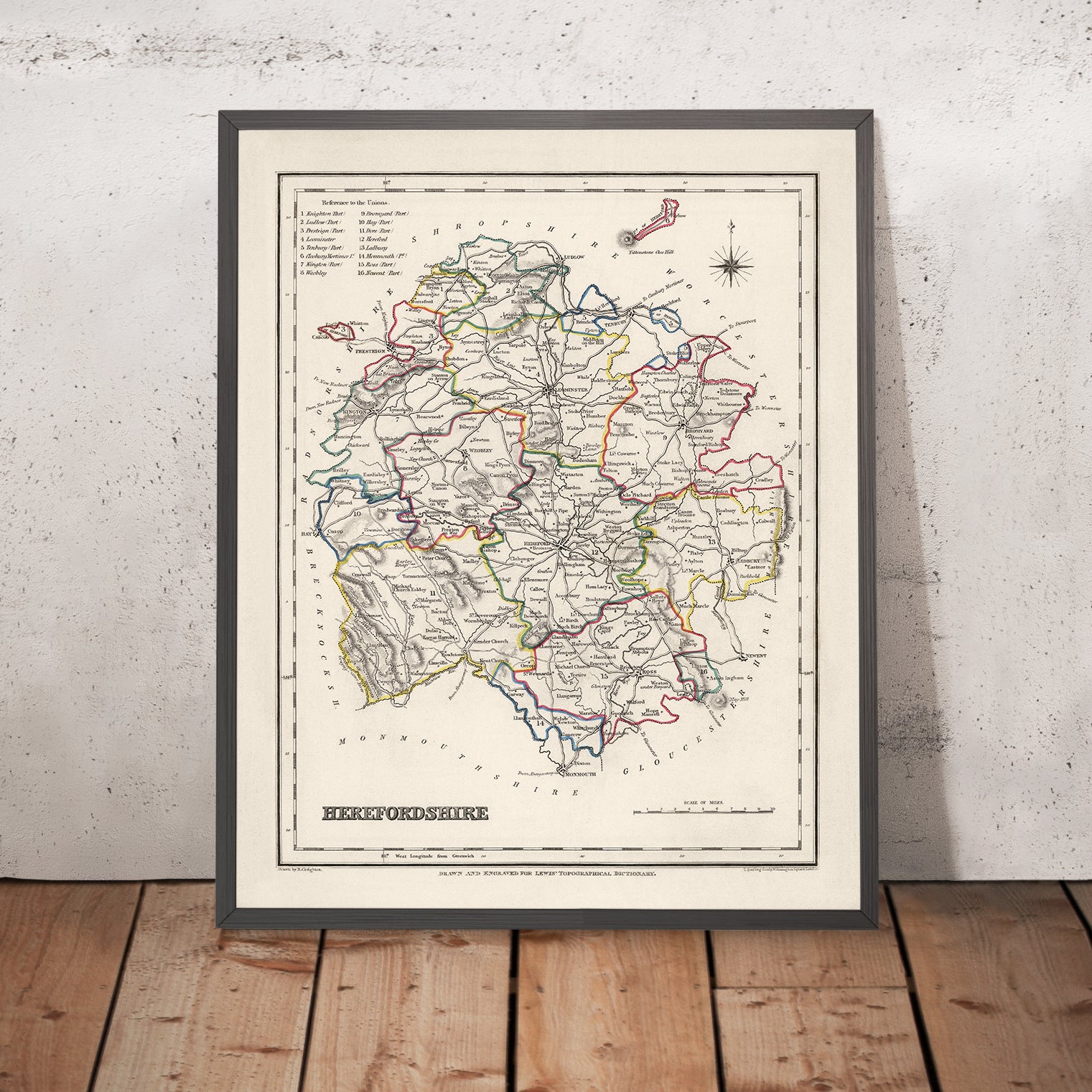 Old Map of Herefordshire by Samuel Lewis, 1844: Ledbury, Leominster ...
