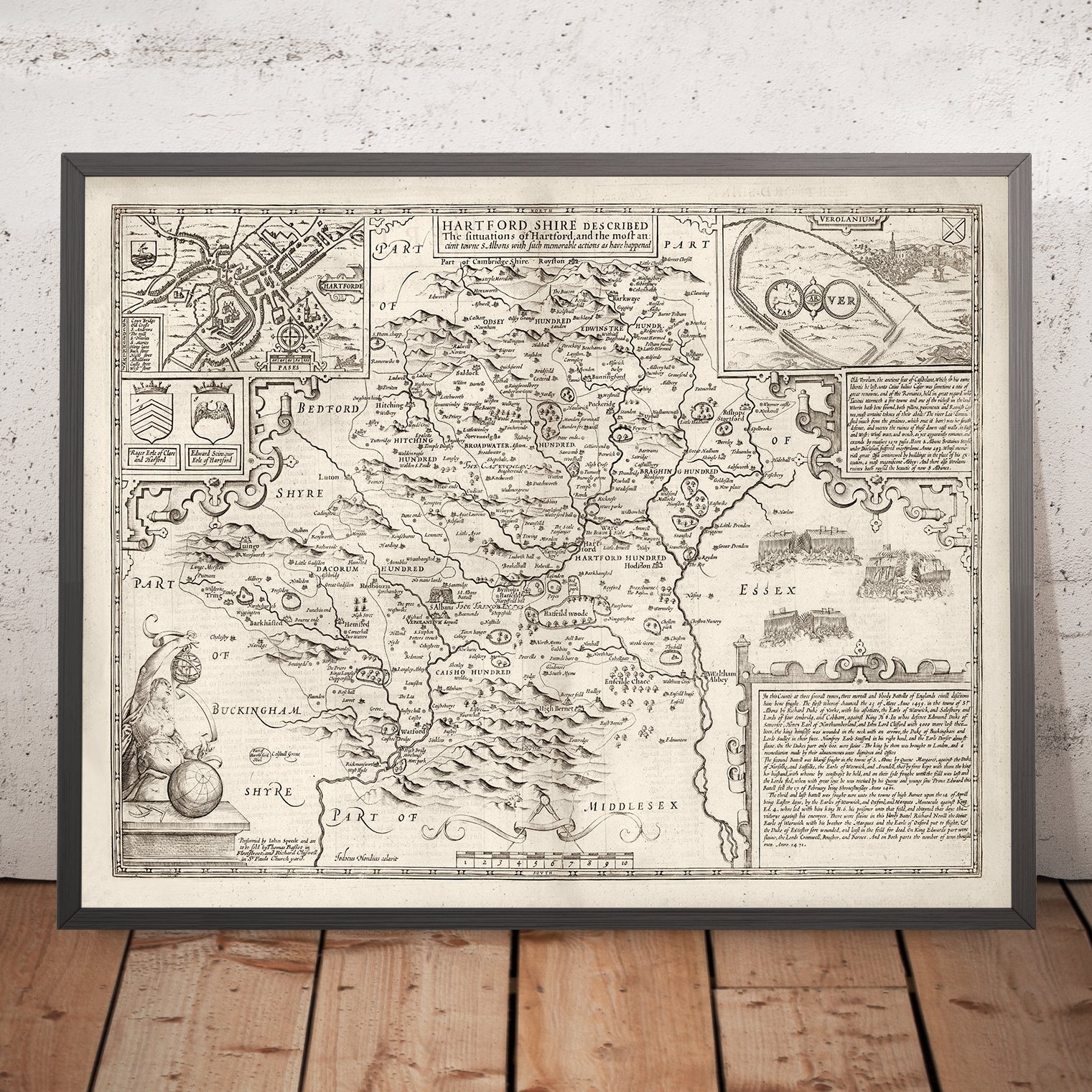 Old Map of Hertfordshire, 1611, John Speed - Stevenage, St Albans, Wat ...