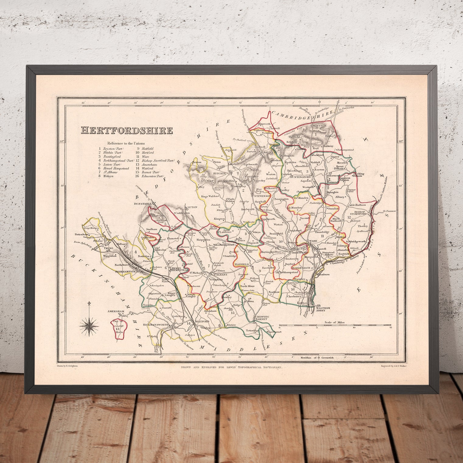 Old Map of Hertfordshire by Samuel Lewis, 1844: St Albans, Watford, He ...