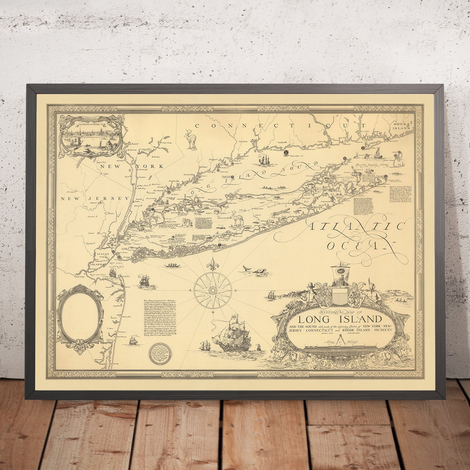 Old Historical Map of Long Island by Clegg, 1925: New York City, Sound ...