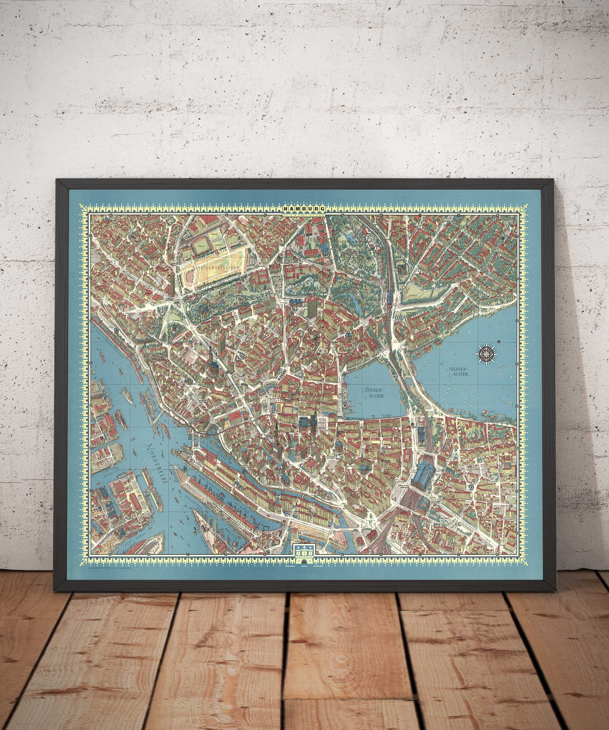 Old Map of Hamburg in 1964 by Hermann Bollman - Binnenalster, Alster L ...