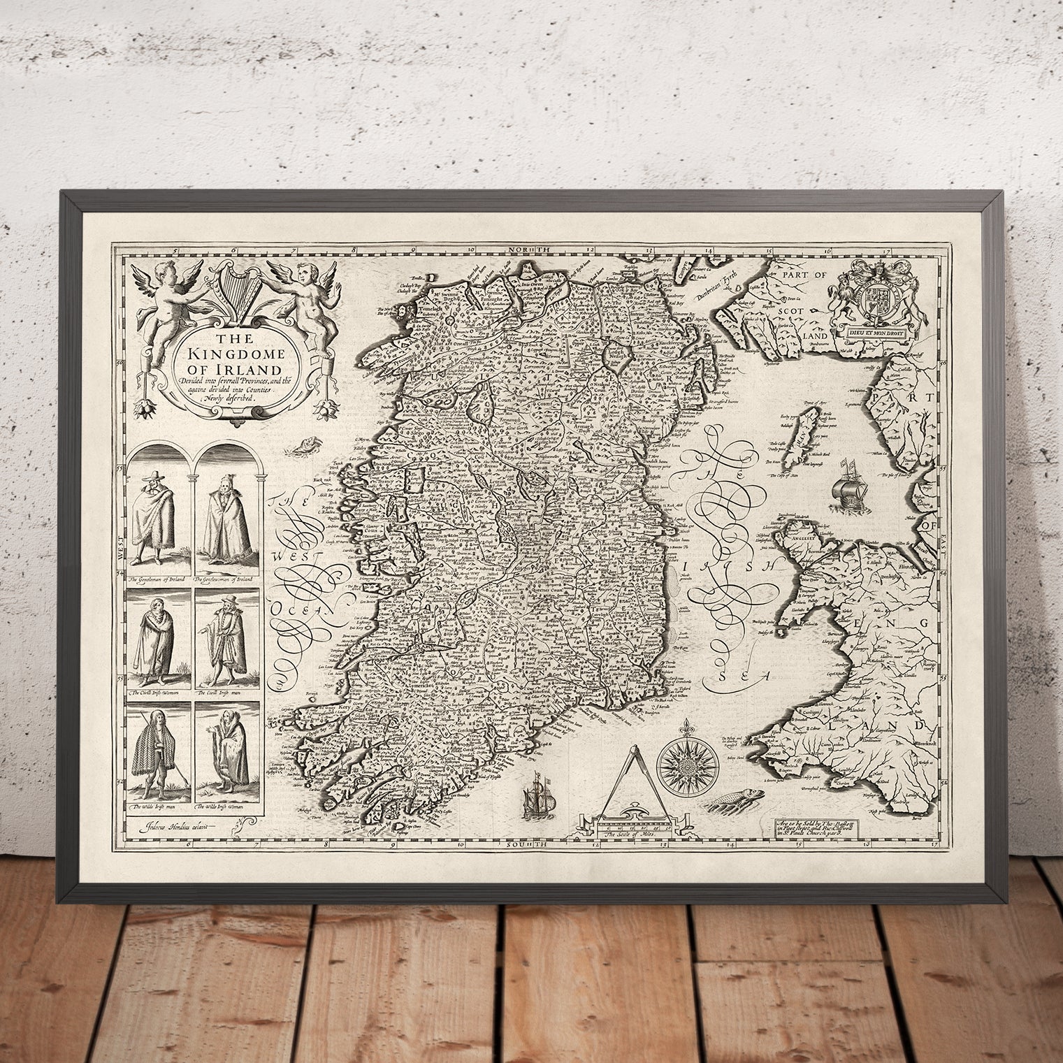 Old Map of Ireland, Éireann 1611 by John Speed - Monochrome Antique Vi ...