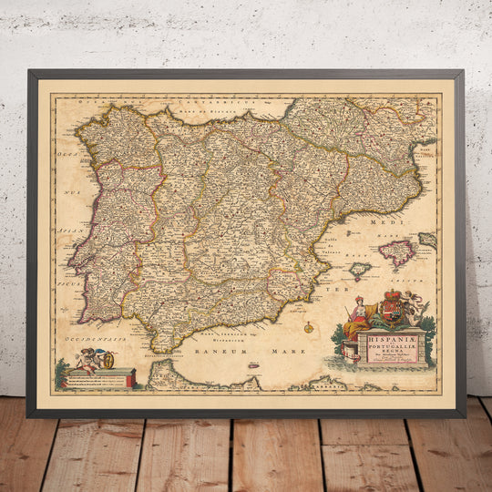 Old Map of the Kingdoms of Spain & Portugal by Visscher, 1690: Madrid ...