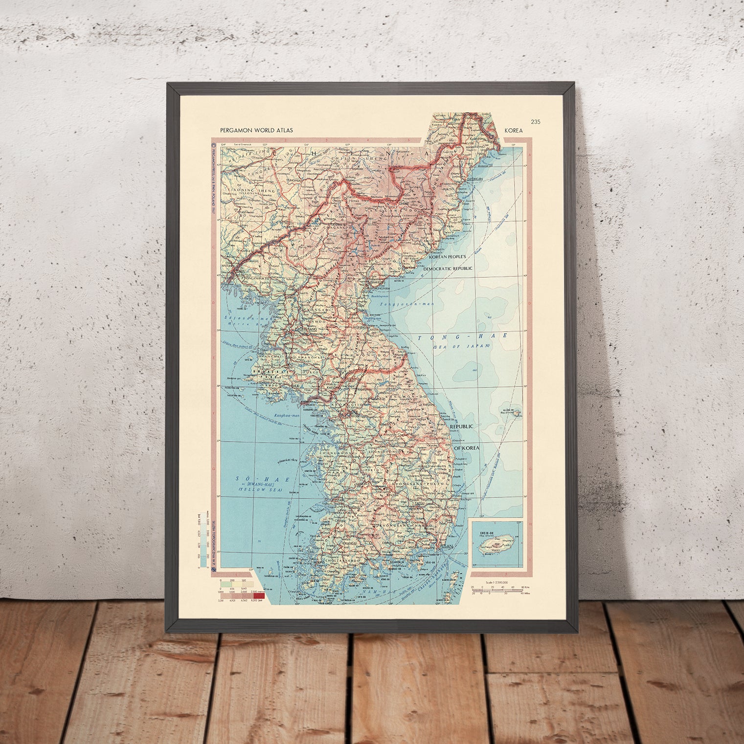 Old Map of North & South Korea, 1967: Seoul, Busan, Jeju Island, Korea ...