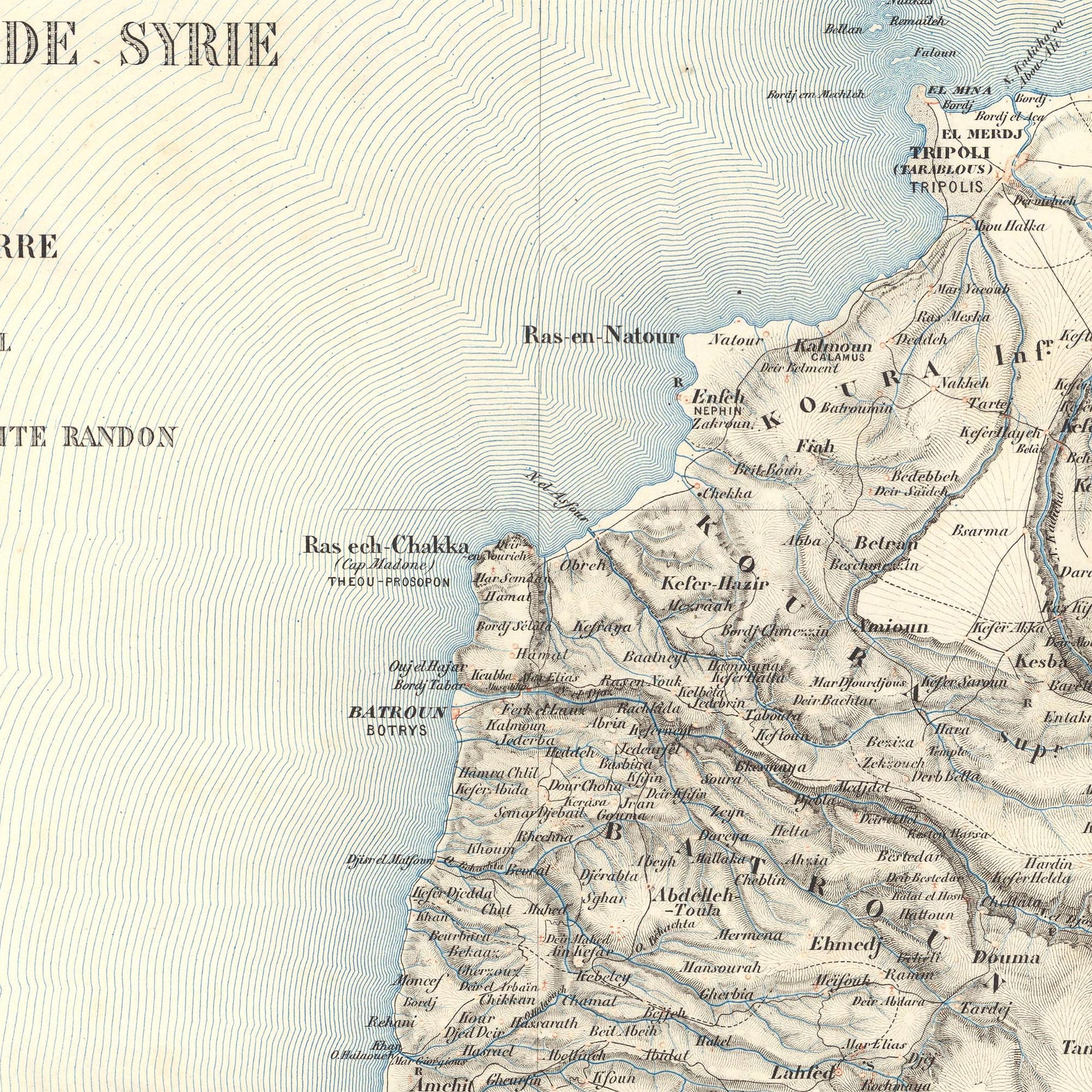 Old Map of Lebanon by Depot De La Guerre, 1862: Beirut, Tripoli, Sidon ...