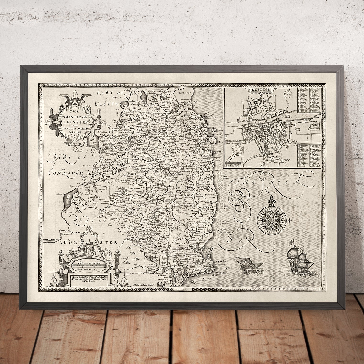 Old Map of Leinster, Ireland in 1611 by John Speed - County Dublin, Ki ...