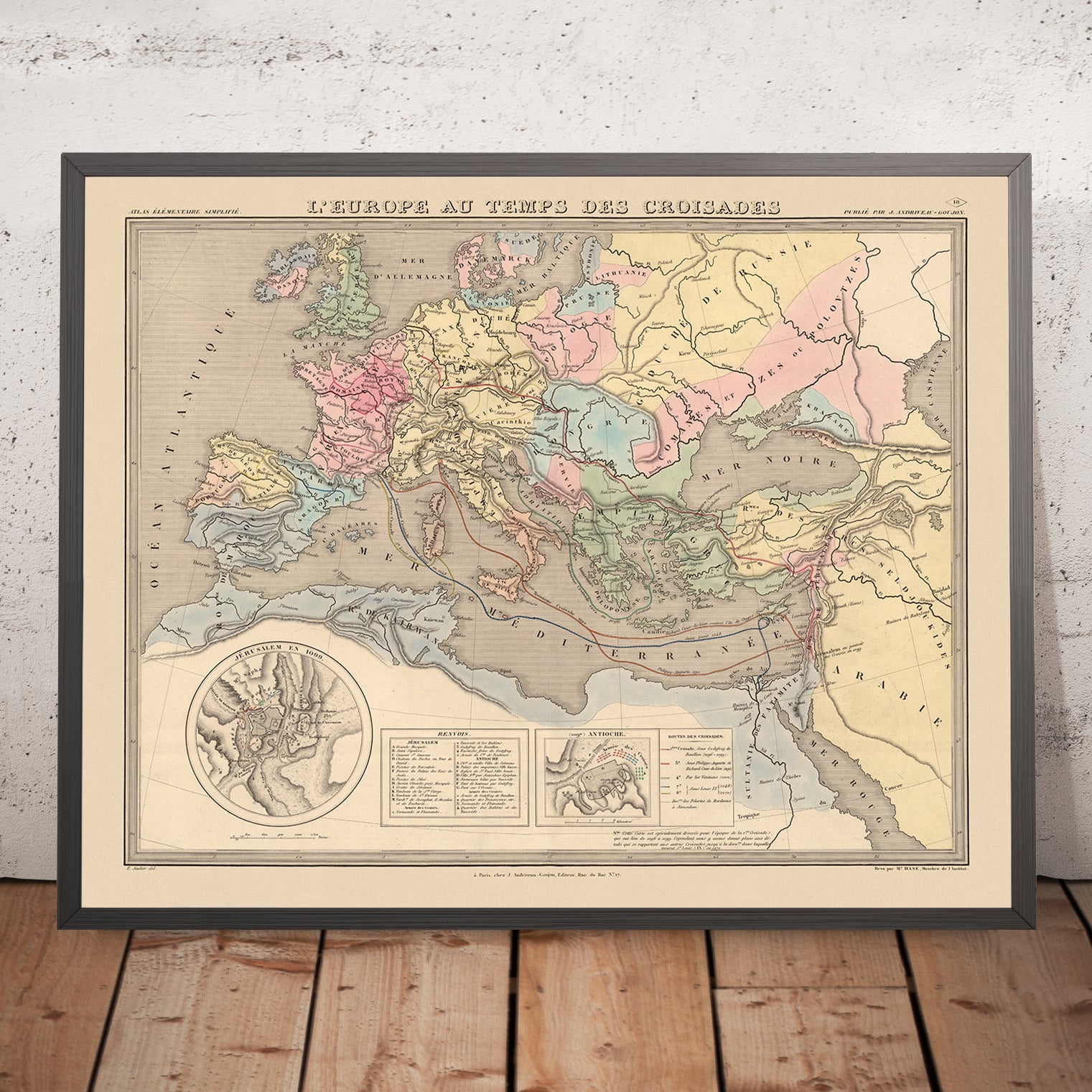 Old Map of the Crusades in Europe and the Middle East, 1838: Routes, A ...