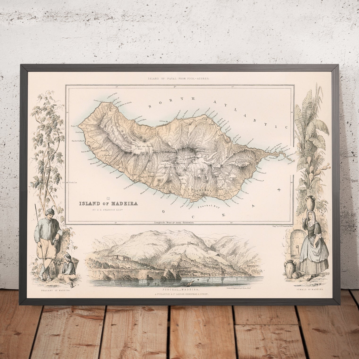 Old Map of Madeira by Fullarton, 1865: Funchal, Pico Ruivo, Funchal Ba ...