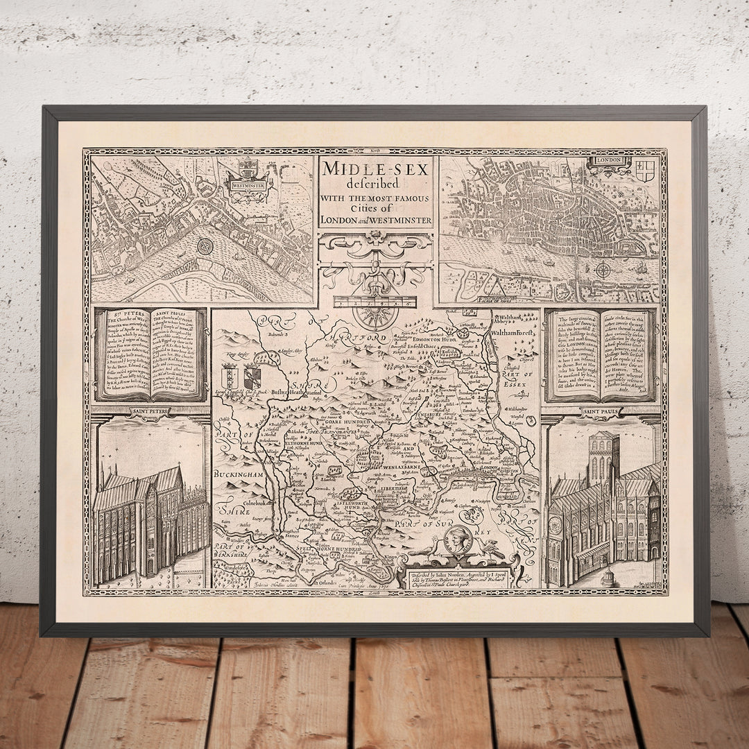 Old Map of Middlesex by John Speed, 1676: London, Westminster, Highgat ...