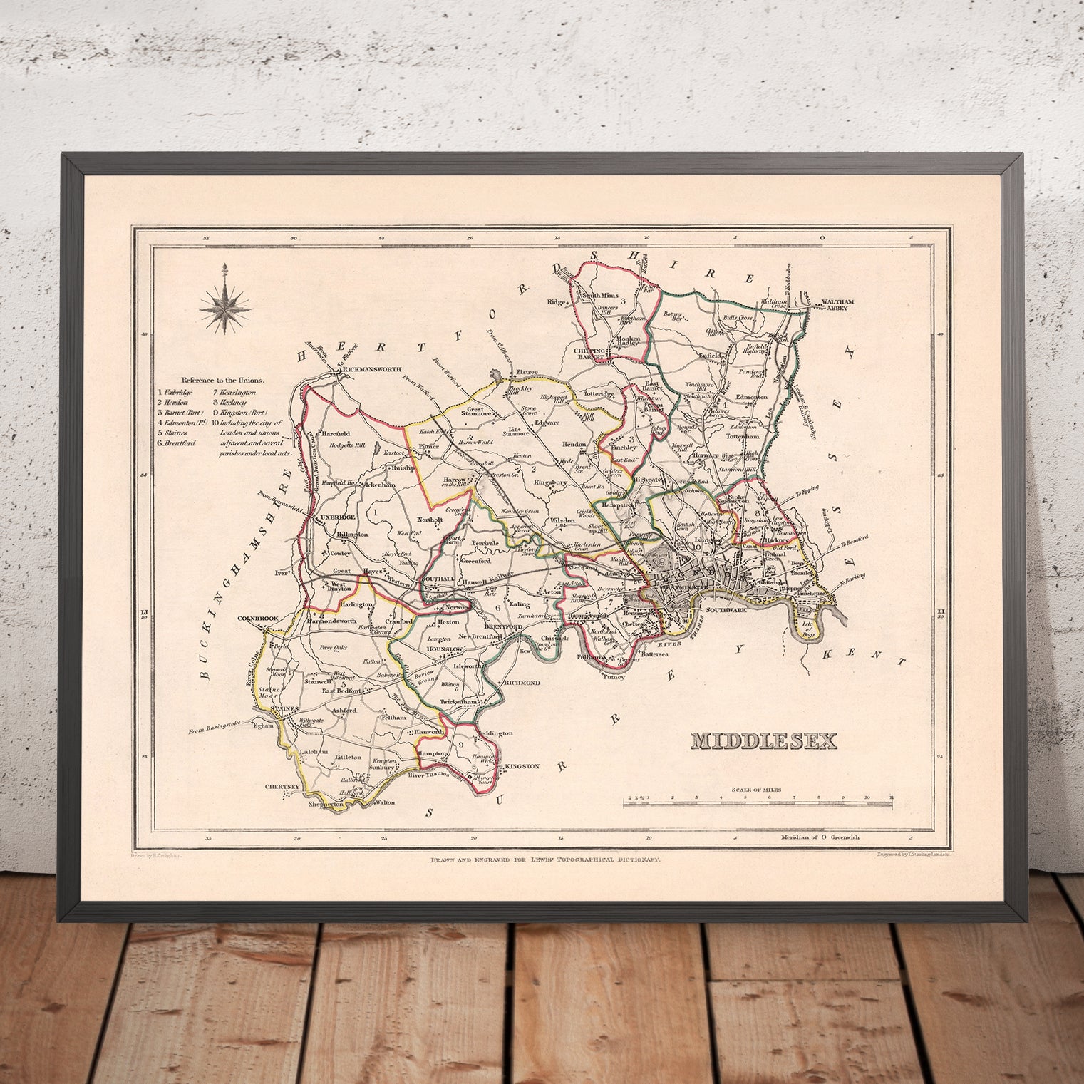 Old Map of Middlesex by Samuel Lewis, 1844: London, Westminster, Kensi ...